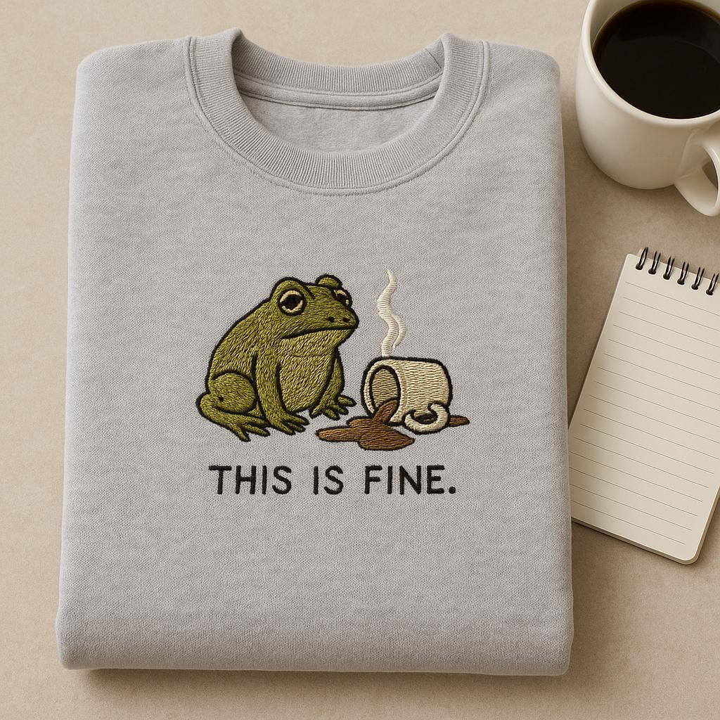 This Is Fine Embroidered Sweatshirt, Funny Frog Coffee Crewneck ...