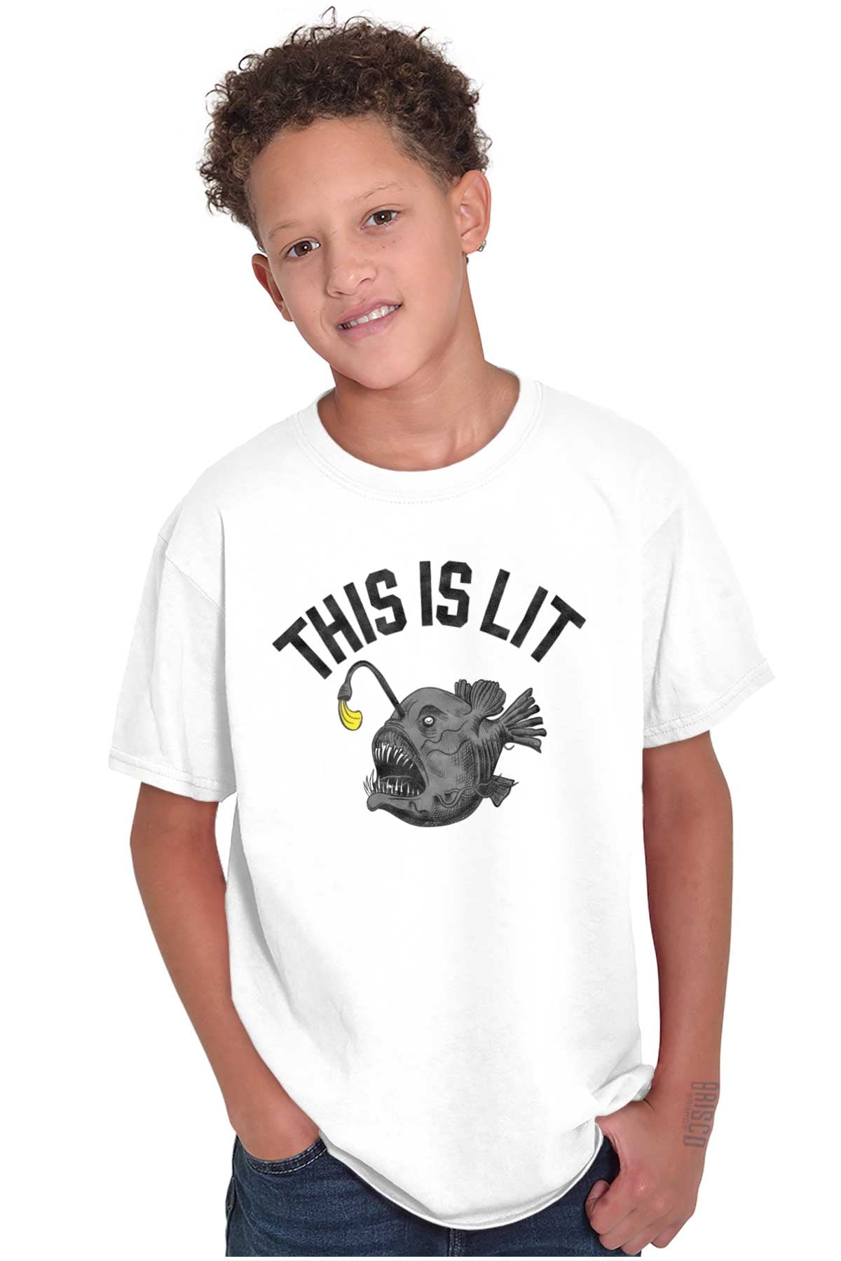 This Is Lit Funny Anglerfish Fishing Crewneck T Shirts Boy Girl Teen ...