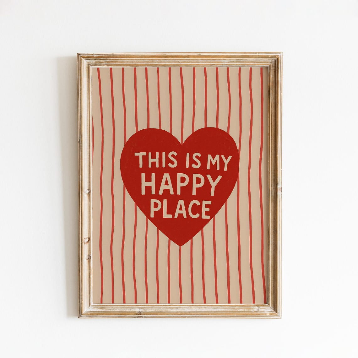 This Is My Happy Place Poster – Red Heart Striped Wall Art, Unframed ...