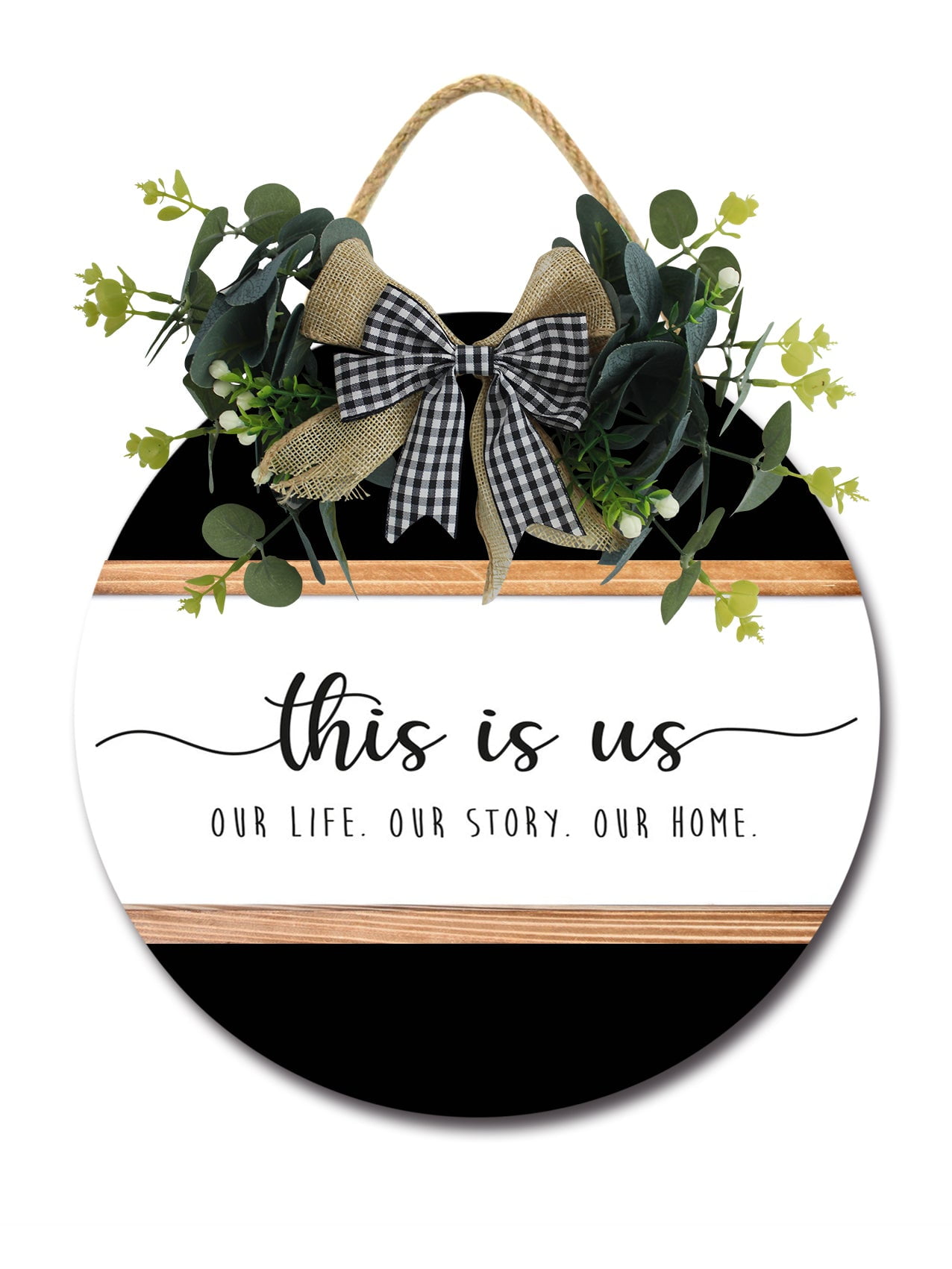 This Is Us Sign Front Door Porch Decorations, Round Rustic Wood Hanging ...