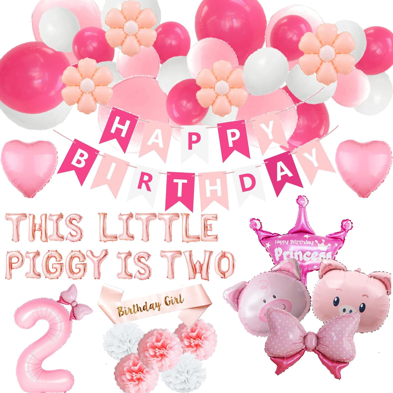 This Little Piggy Turns Two Birthday, Pig 2nd Decorations, Pig Theme ...