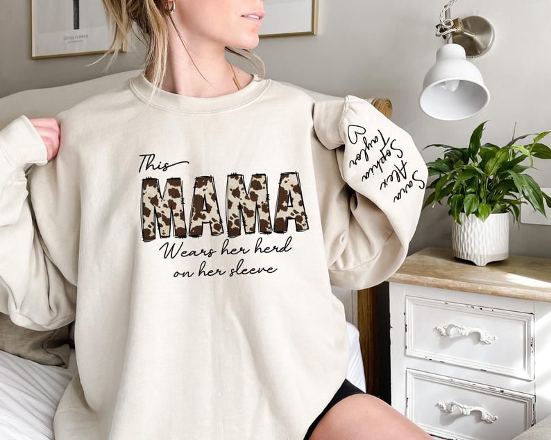 This Mama Wears Her Herd On Her Sleeve Sweatshirt, Buffalo Plaid Cow ...