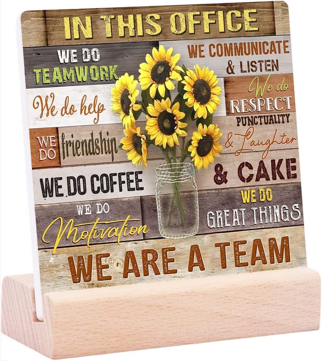 in This Office We are A Team for Officer Company Ceramic Table Plaque with Wooden Stand Motto ...