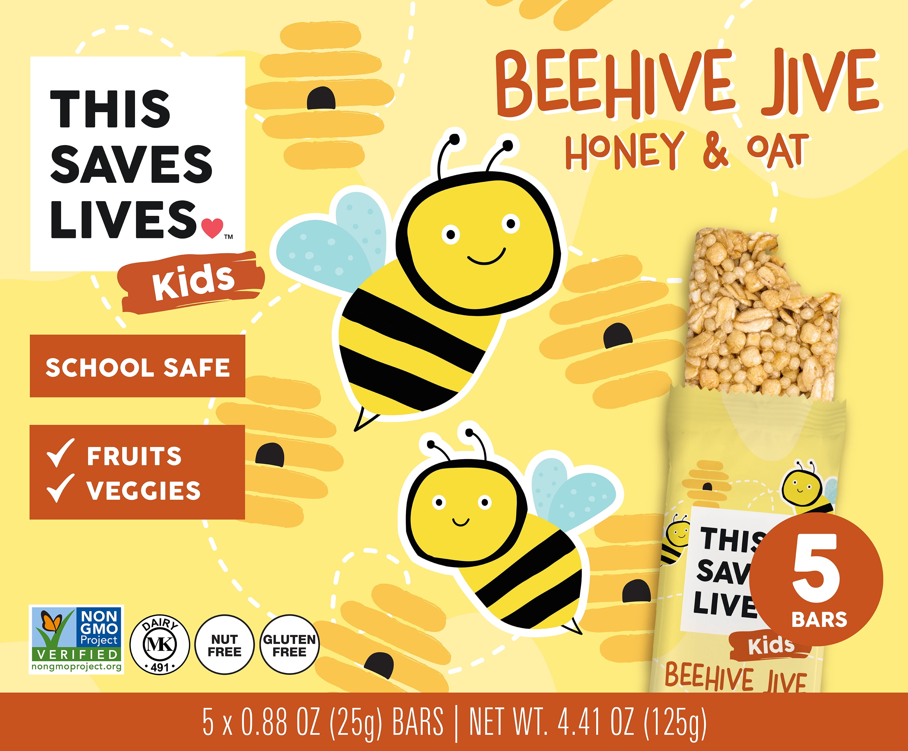 This Saves Lives Kids Snack Bar, Beehive Jive Honey & Oat, 5 Ct ...