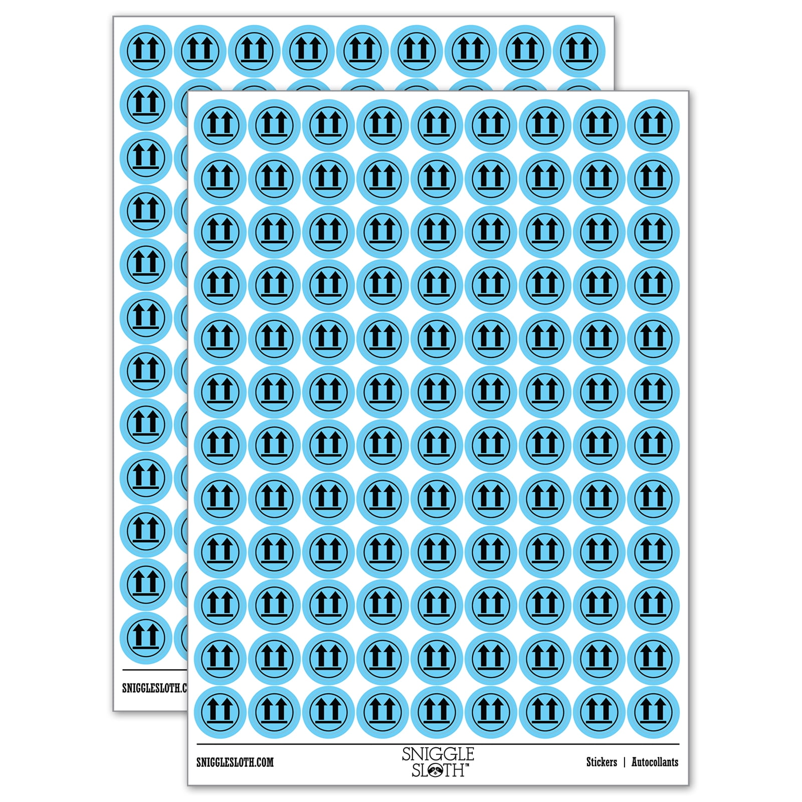 This Side Up Symbol Icon Round Sticker Set - Light Blue - Gloss Finish ...