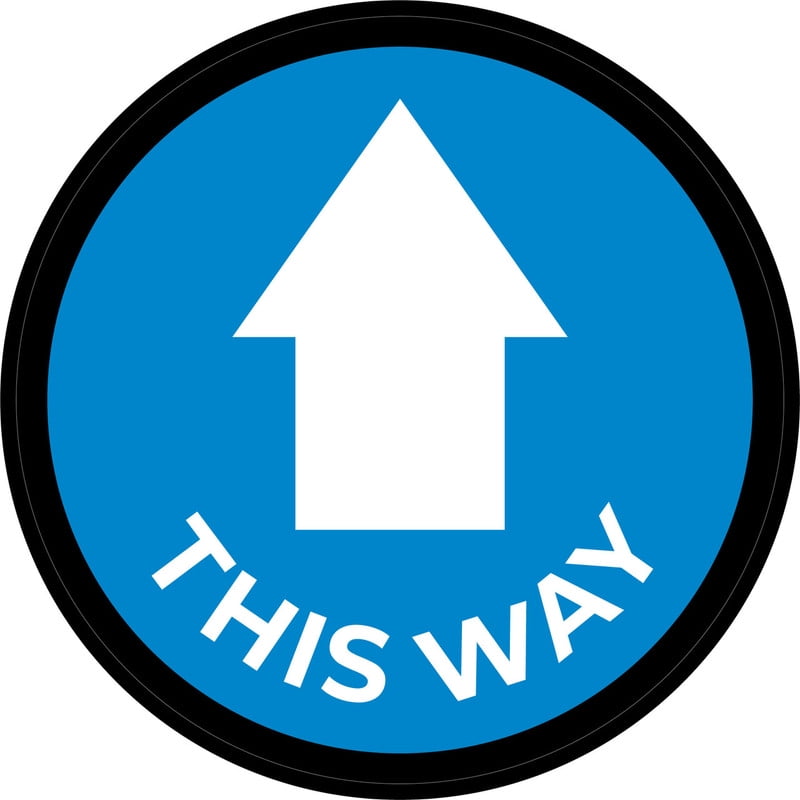 This Way Traffic Flow With Arrow Blue Circular Floor Sign Metal Signs ...