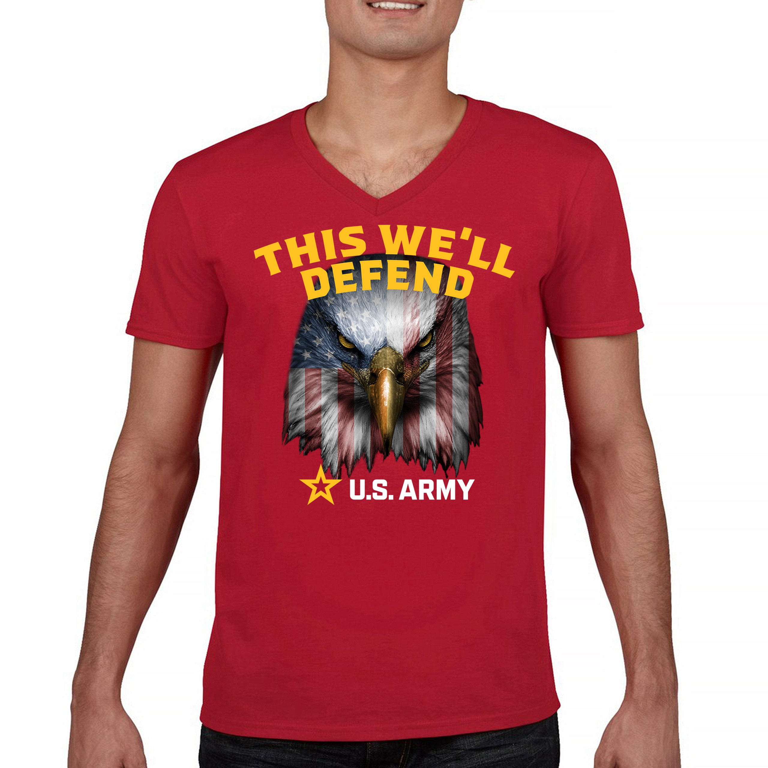 This We'll Defend V-Neck T-shirt US Army American Flag Eagle DD 214 ...