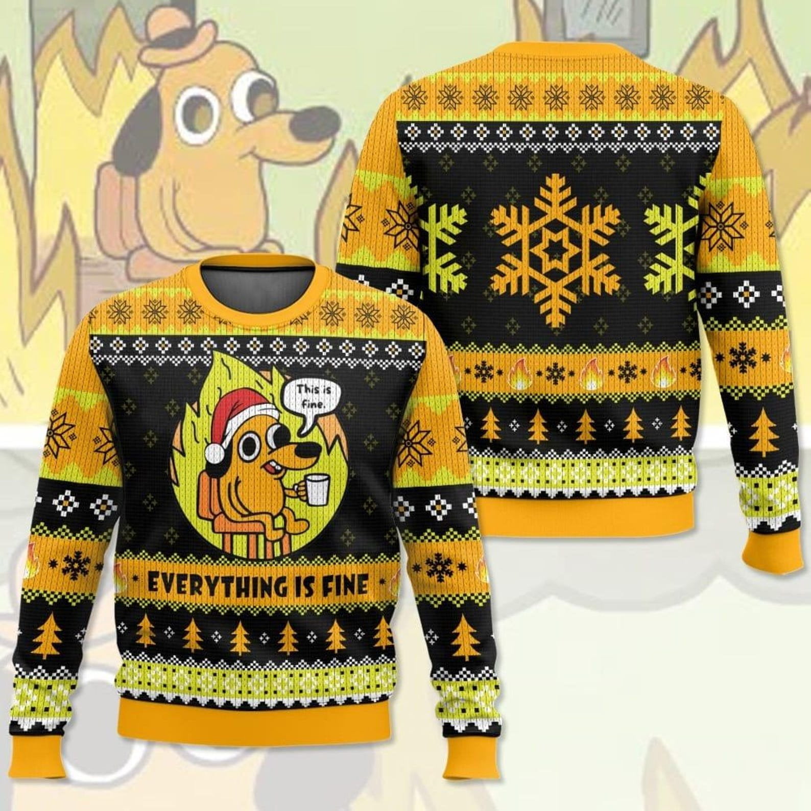 This is Fine Meme Ugly Christmas Sweater, Funny Dog Meme Kid Adult ...