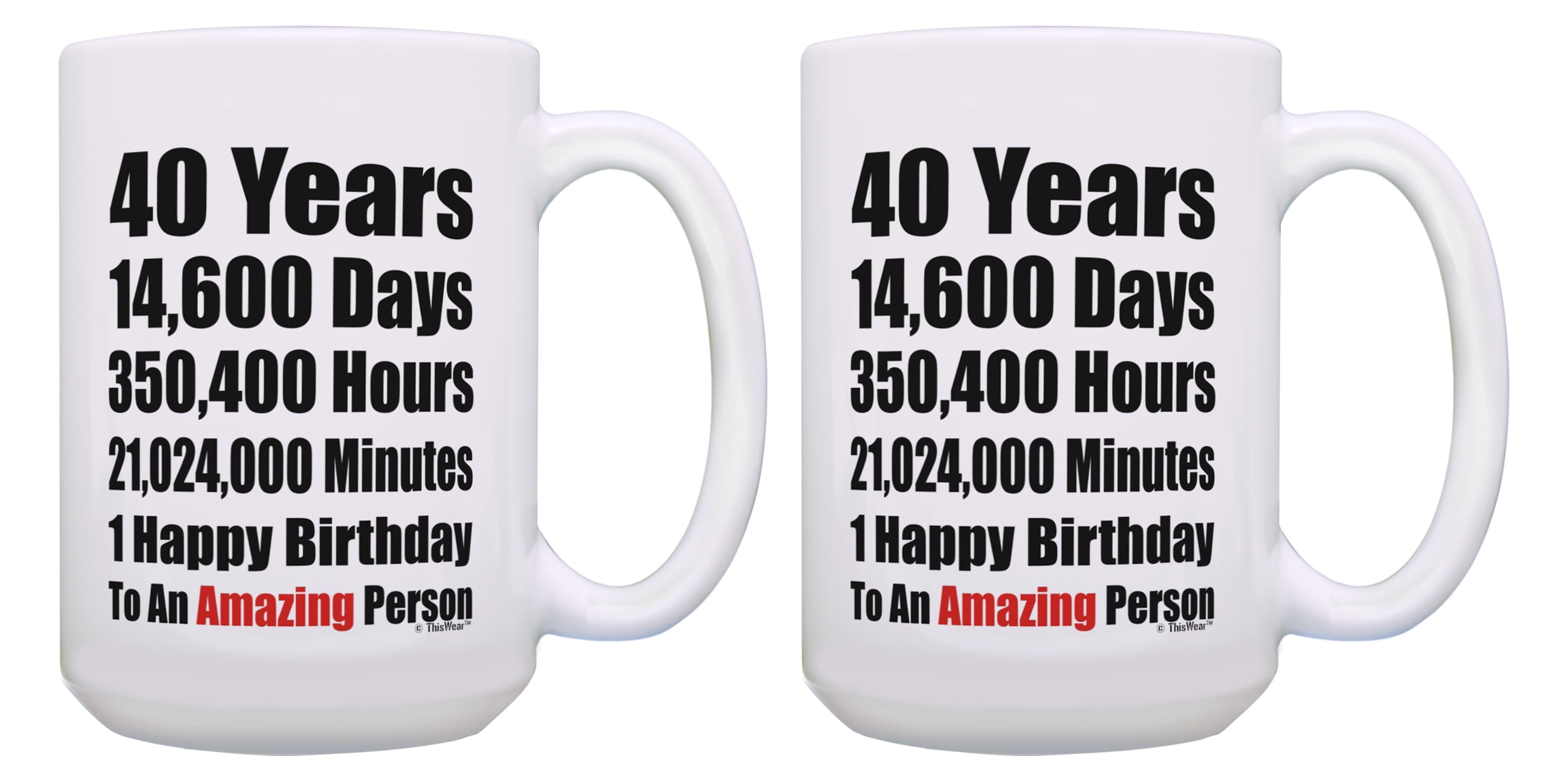 ThisWear 40th Birthday Gifts 40 Years 1 Happy Birthday Mug Set 2 Pack ...