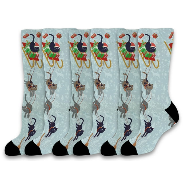 ThisWear Christmas Cat Socks Santa Sleigh Cats Cat Reindeer Socks Holiday Gifts 6-Pair Novelty ...