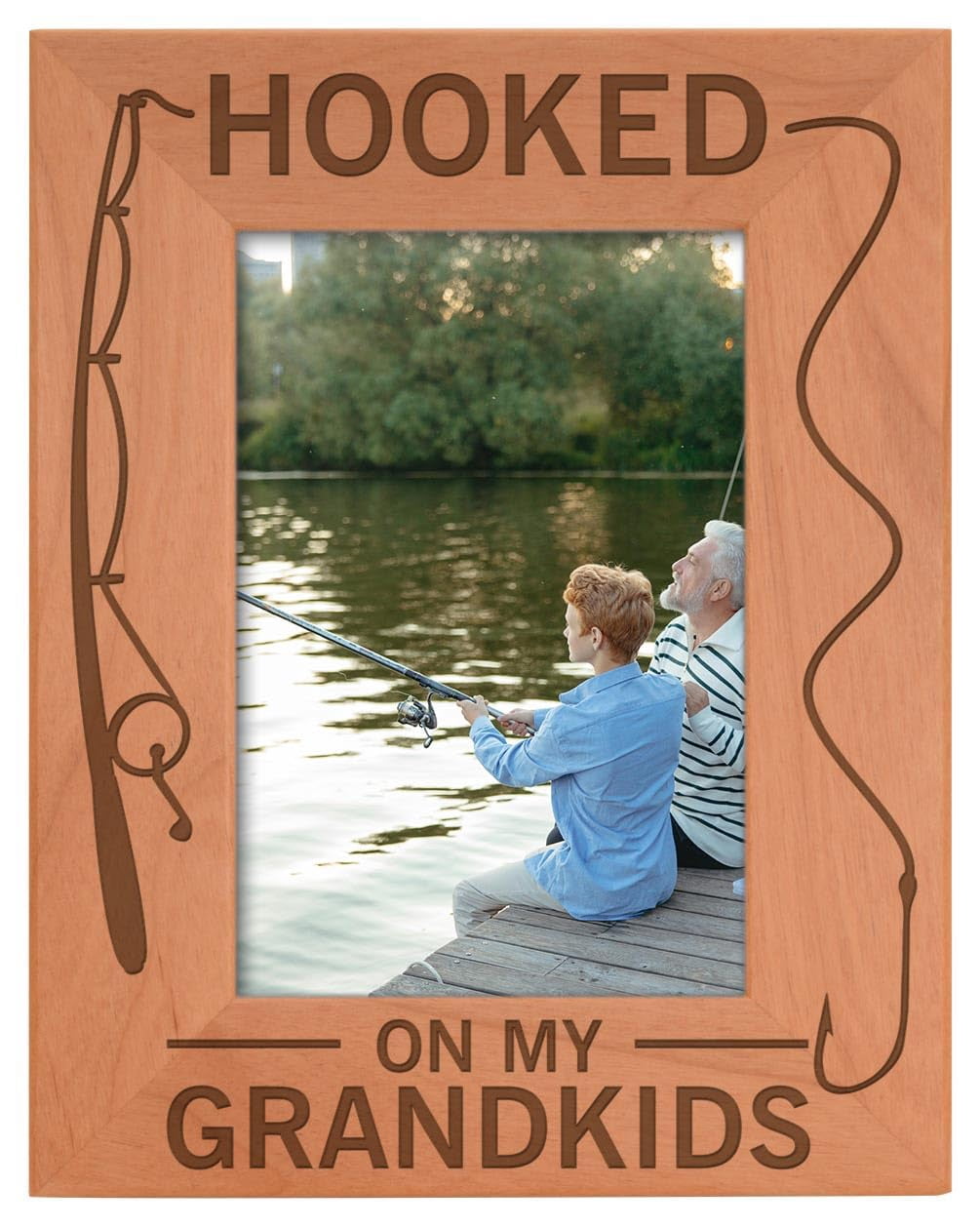 ThisWear Gift for Grandpa Hooked On My Grandkids Natural Wood Engraved ...