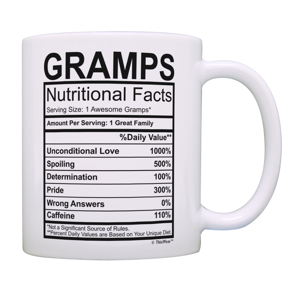 ThisWear Grandpa Cup Gramps Nutritional Facts Gift for Gramps Grandpa ...