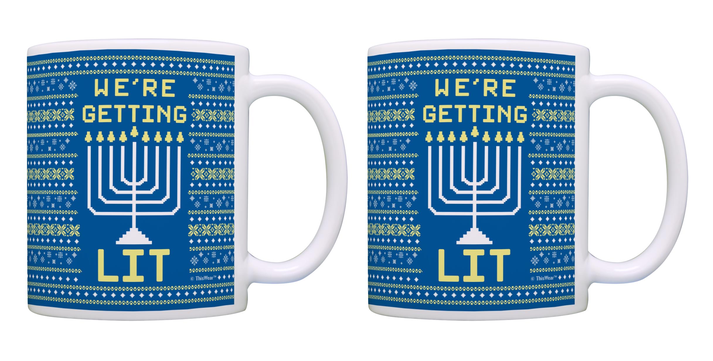 ThisWear Hanukkah Cups We're Getting Lit Menorah Pun Jewish Gift Set 11 ...