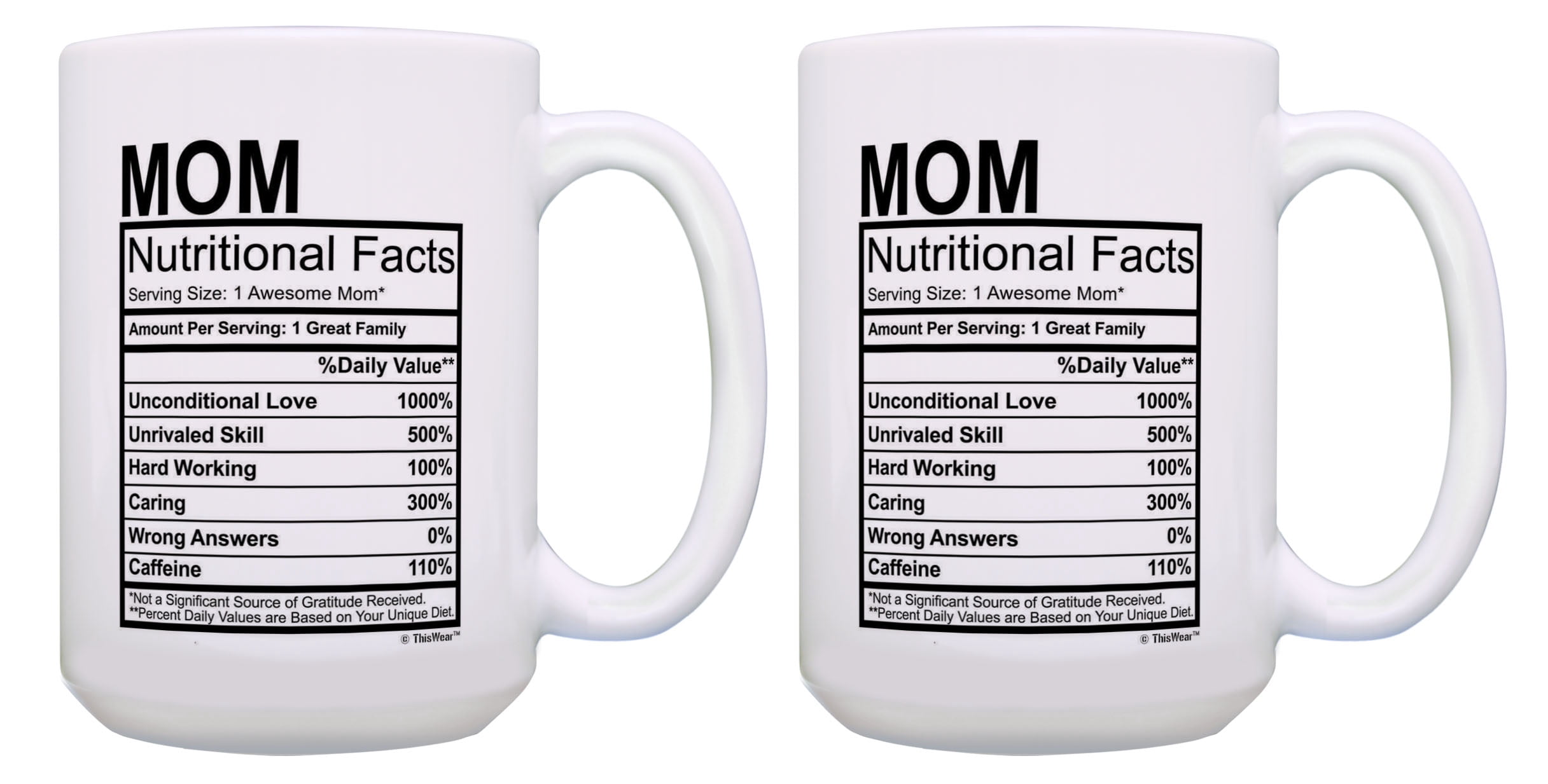 ThisWear Mom Presents Mom Nutrition Facts Cup Set Funny Mom Mug Set 2 ...