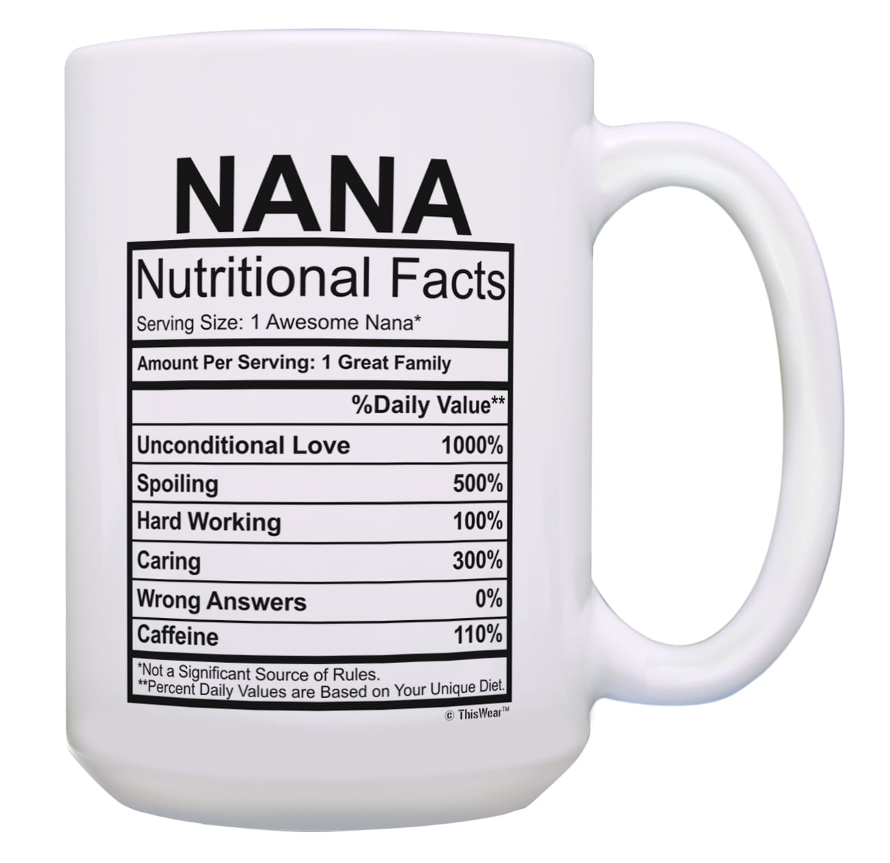 ThisWear 15oz Nana Coffee Cup with Nutritional Facts Design, White ...