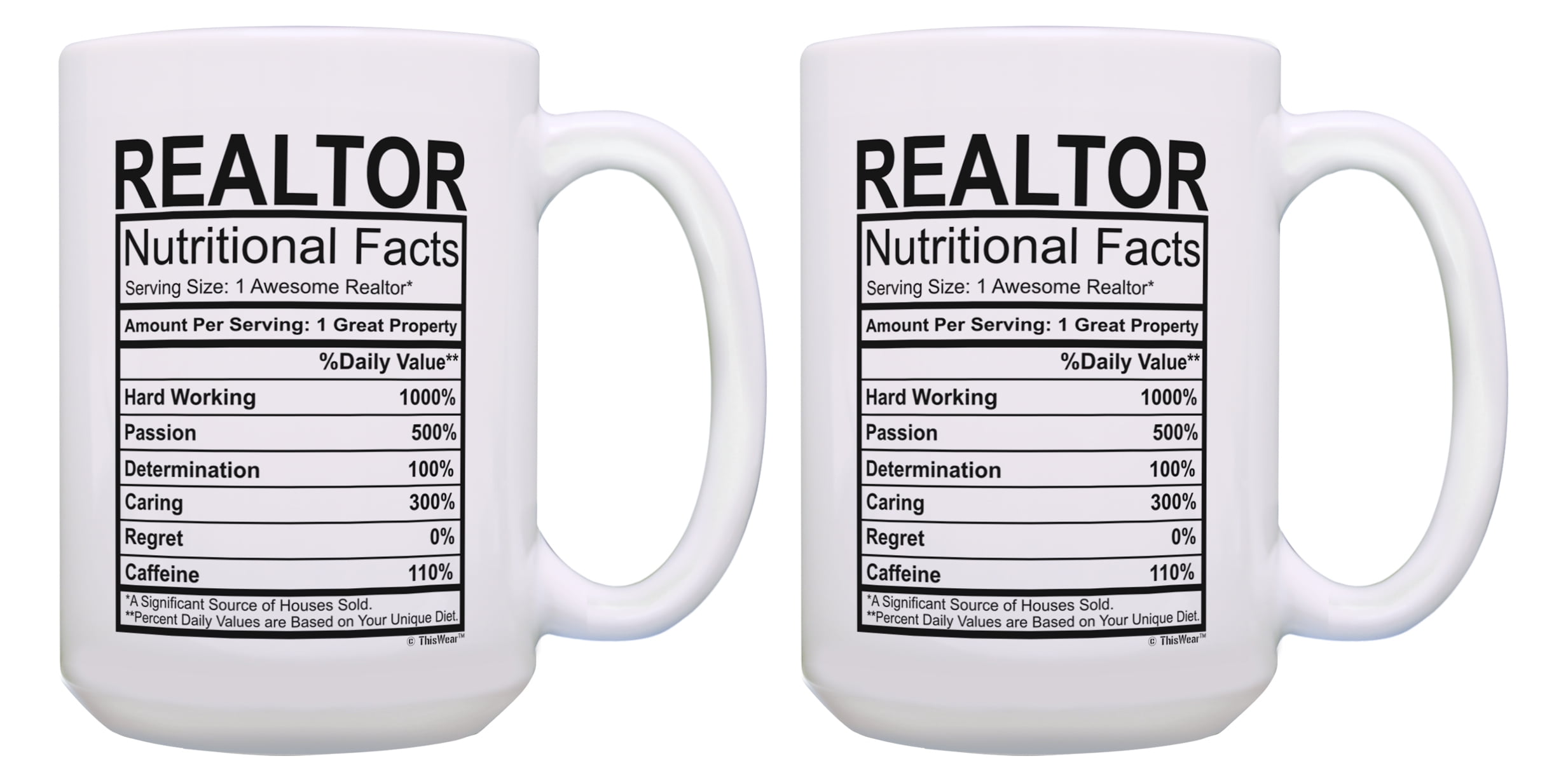 ThisWear Realtor Coffee Mug Set Realtor Nutritional Facts Realtor Cup 2 ...