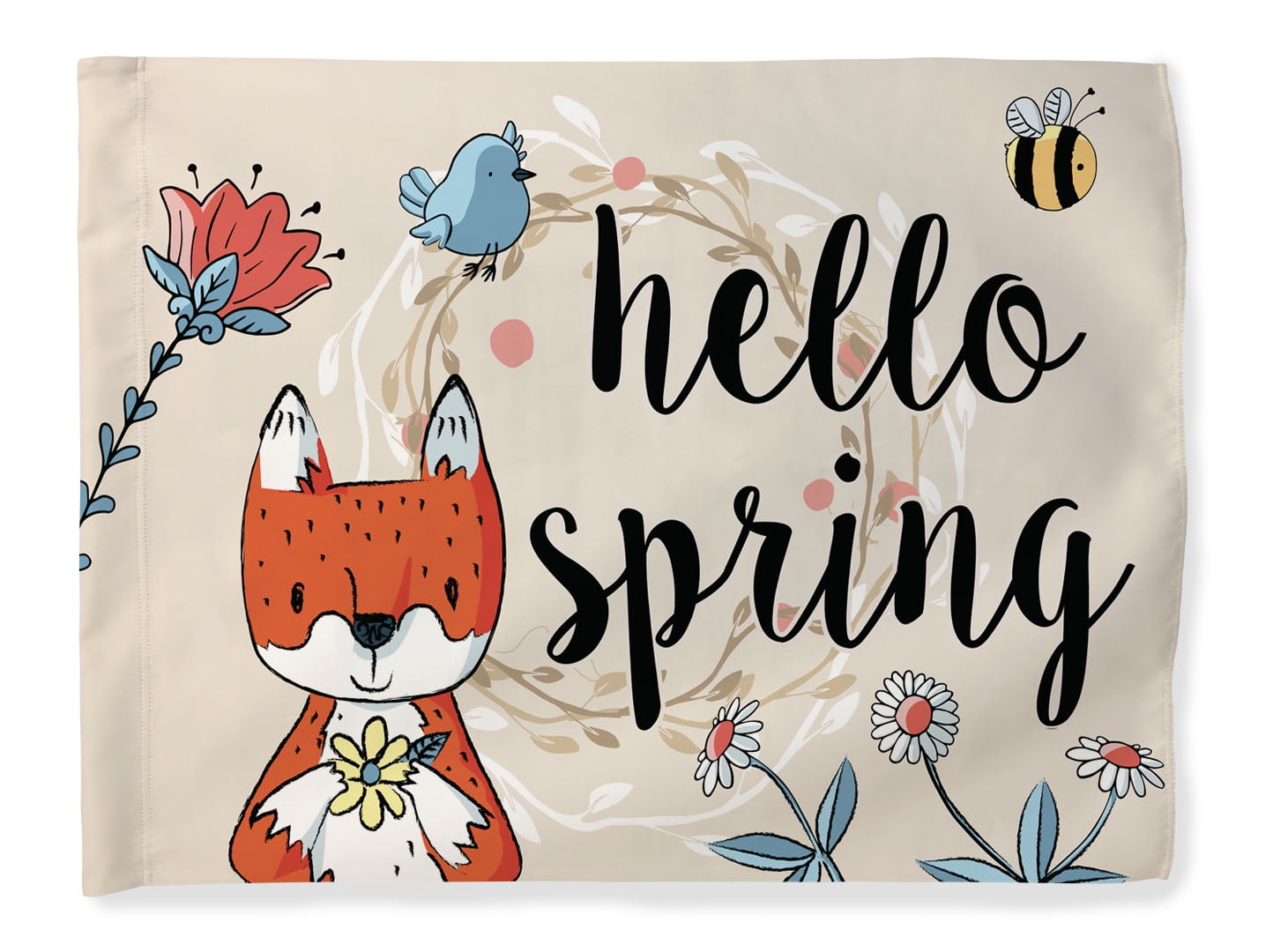 ThisWear Spring Flag Hello Spring Cute Fox Flag Floral House Flag ...