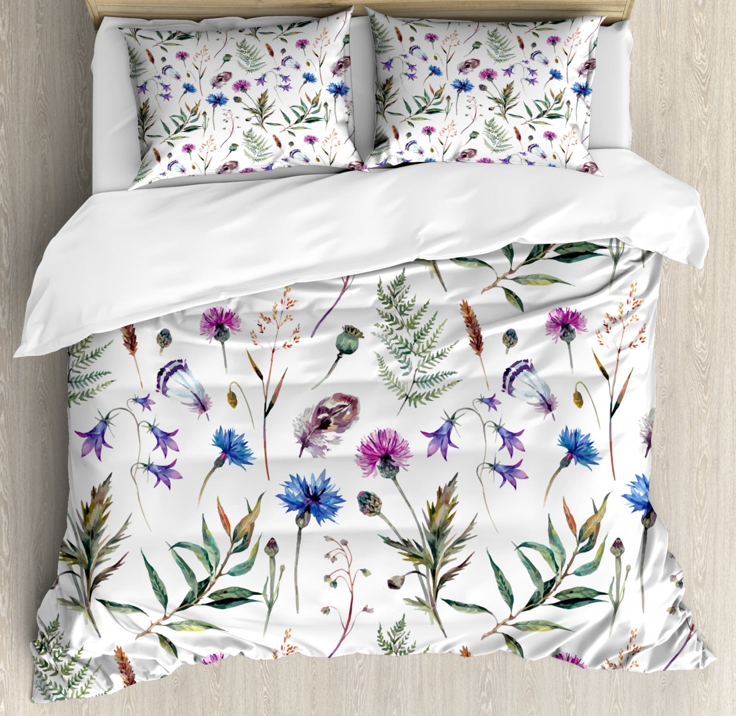 Thistle King Size Duvet Cover Set, Spring Theme Hand-Drawn Aquarelle ...