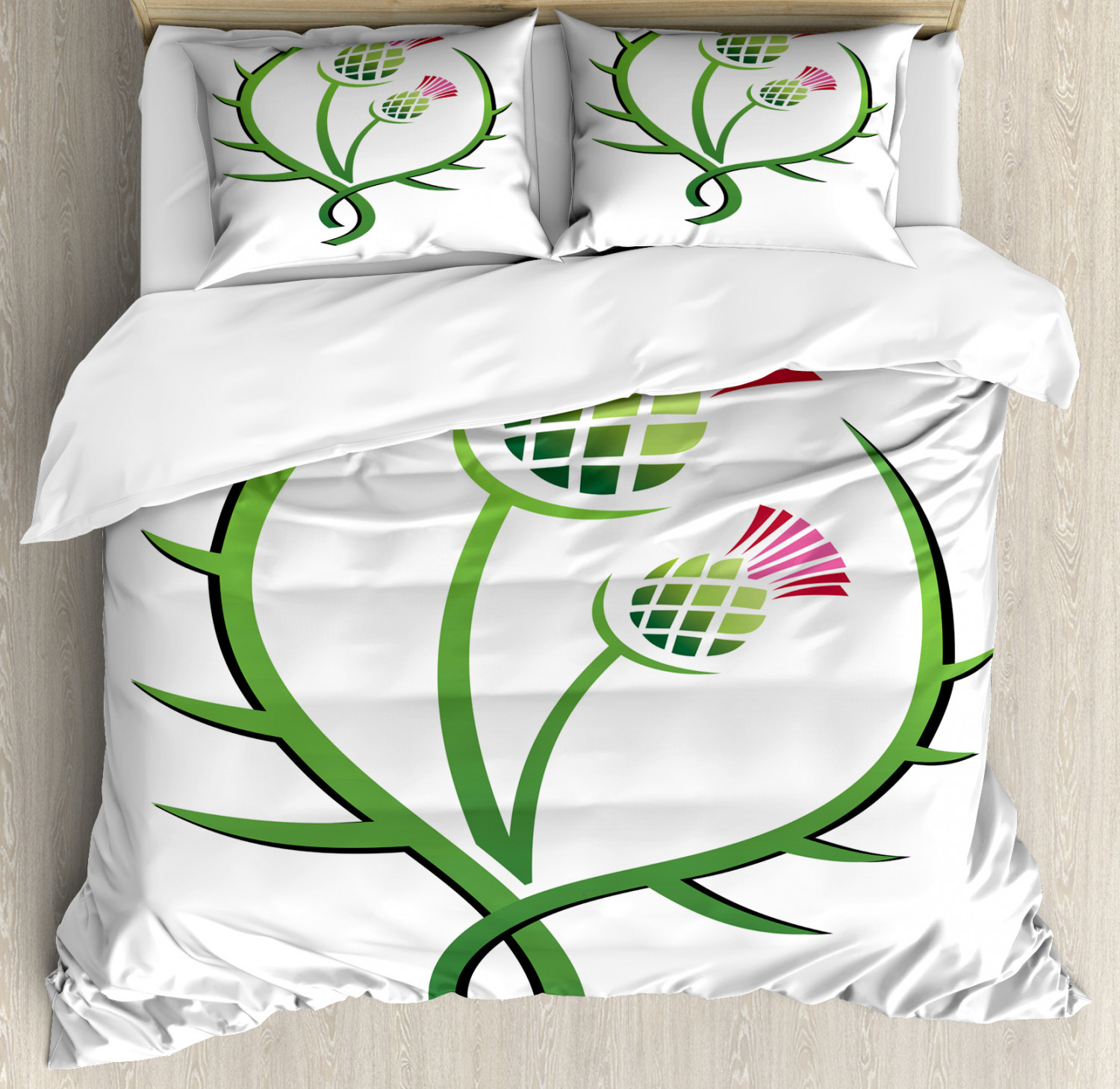 Thistle Queen Size Duvet Cover Set, Thistle Illustration Graphic Floral Theme for Scotland ...