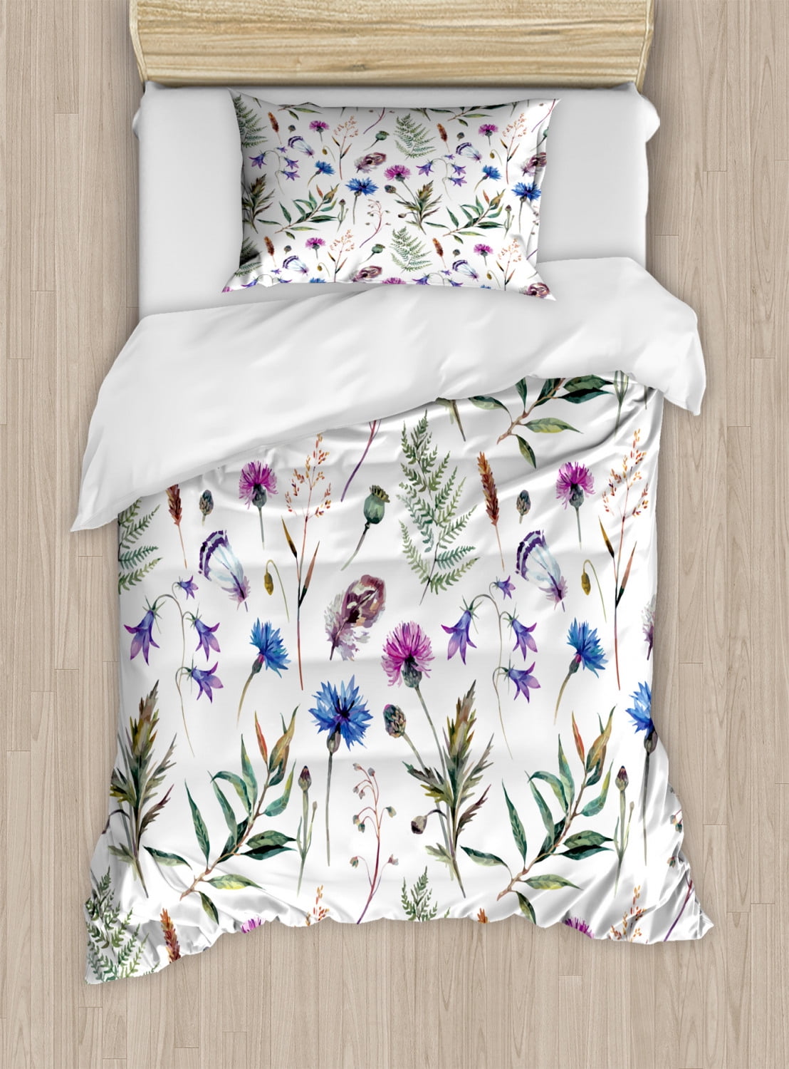 Thistle Twin Size Duvet Cover Set, Spring Theme Hand-Drawn Aquarelle ...
