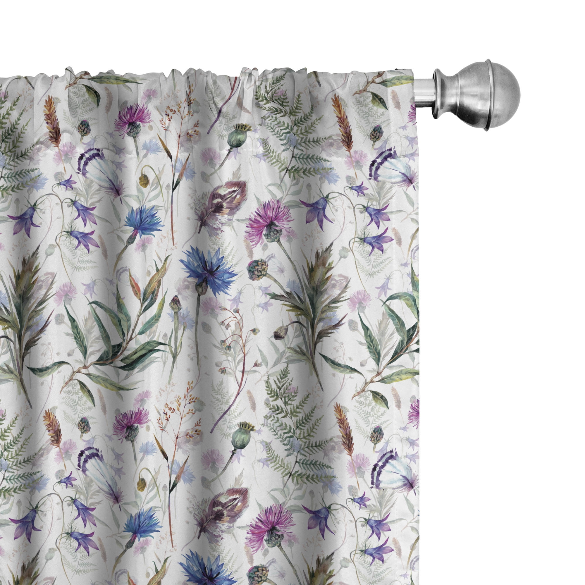 Thistle Window Curtains Pack of 2, Hand-Drawn Watercolor Style Summer ...