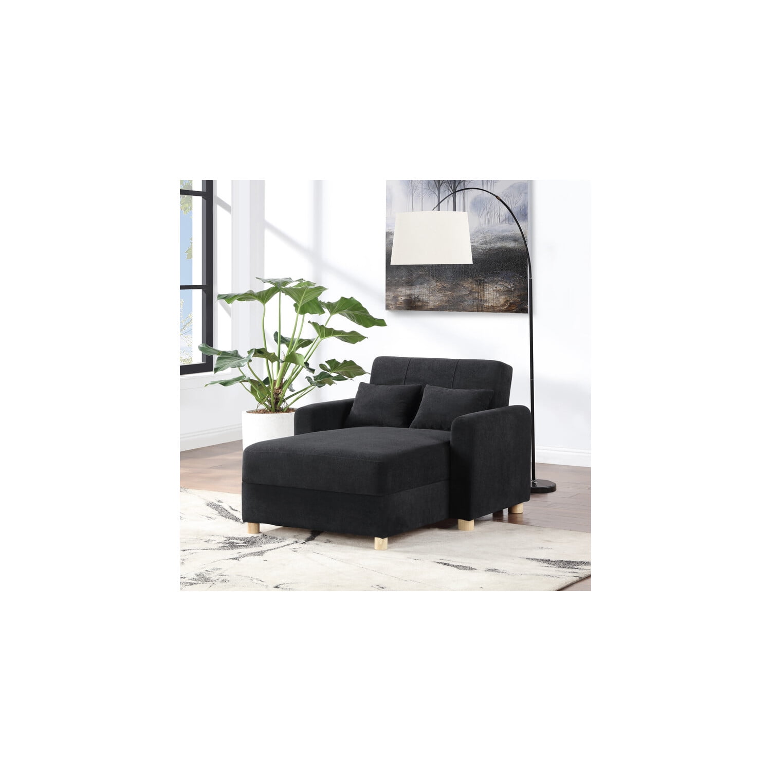 Thomas 42.5"W Black Fabric Convertible Sleeper Chaise Lounge Chair with ...