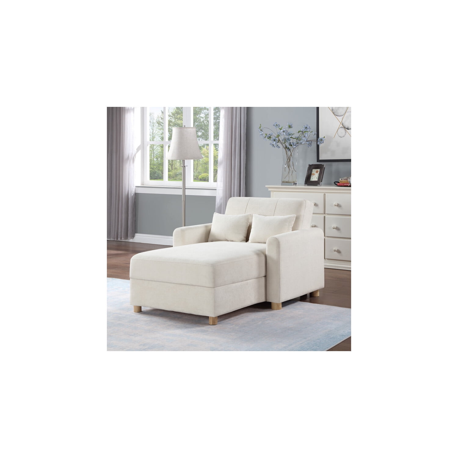 Thomas 42.5"W White Fabric Convertible Sleeper Chaise Lounge Chair with ...