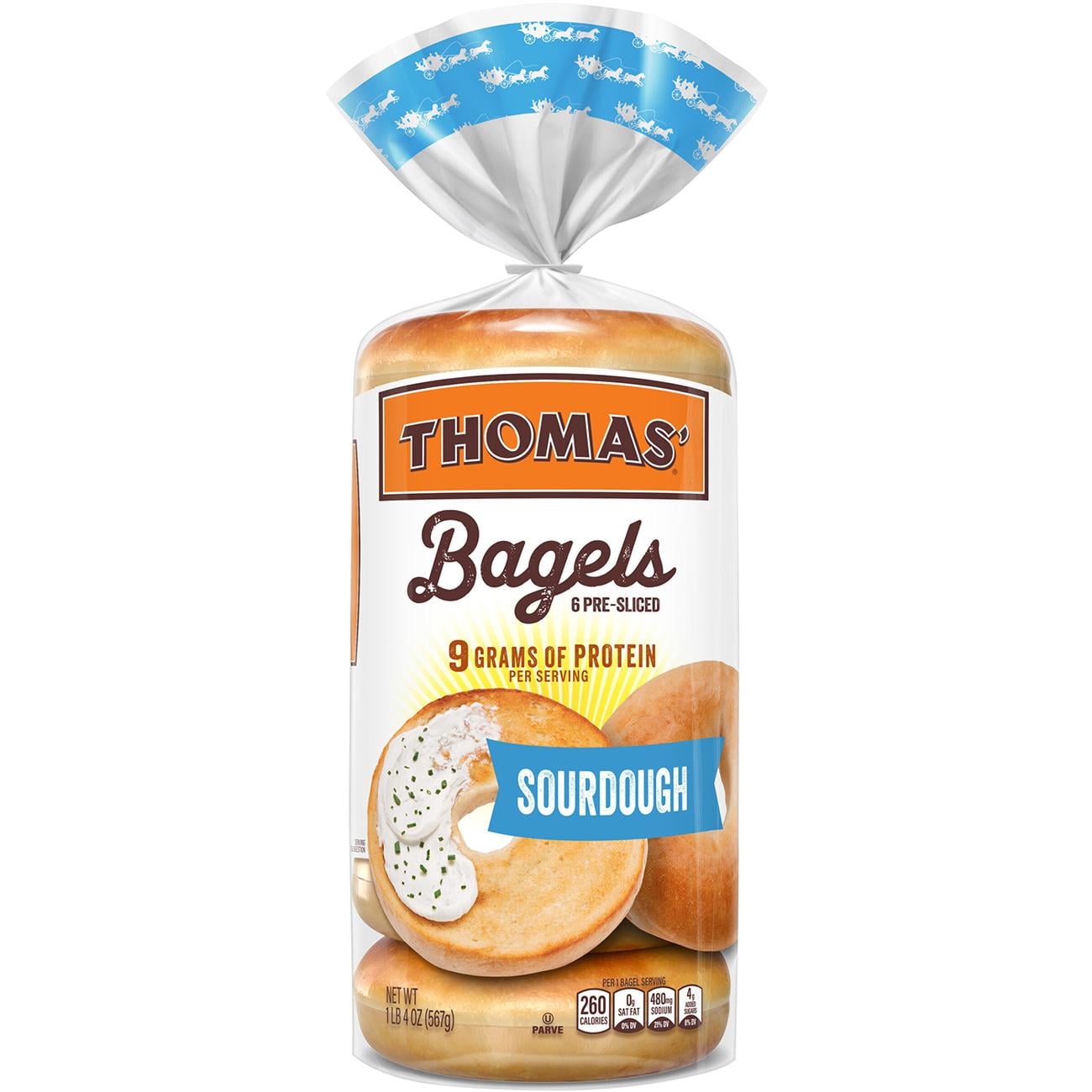 Thomas' 9g Protein Sourdough Bagels, 6 ct - plain bagels, protein ...