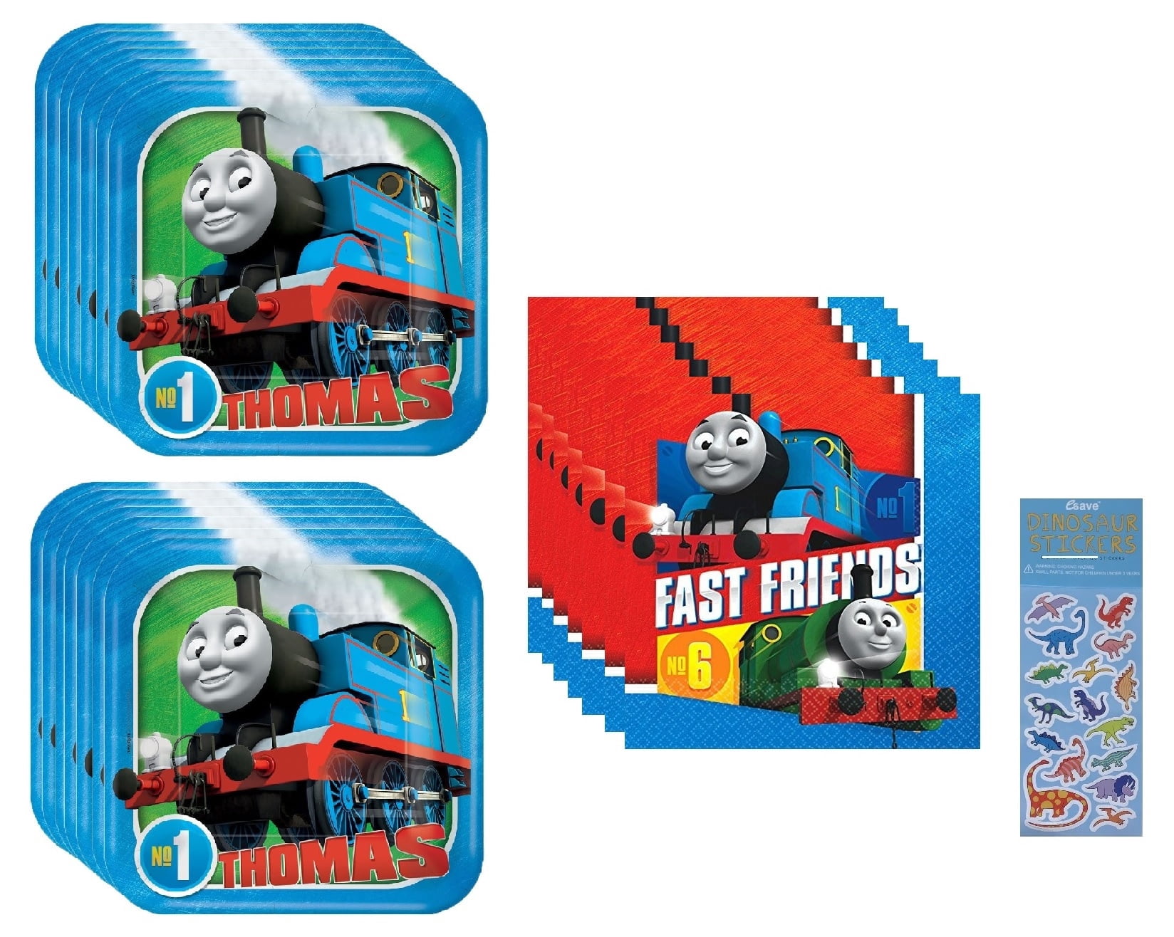 Amscan Paper Plates Napkins Dinosaur Sticker Sheet Thomas All Aboard ...