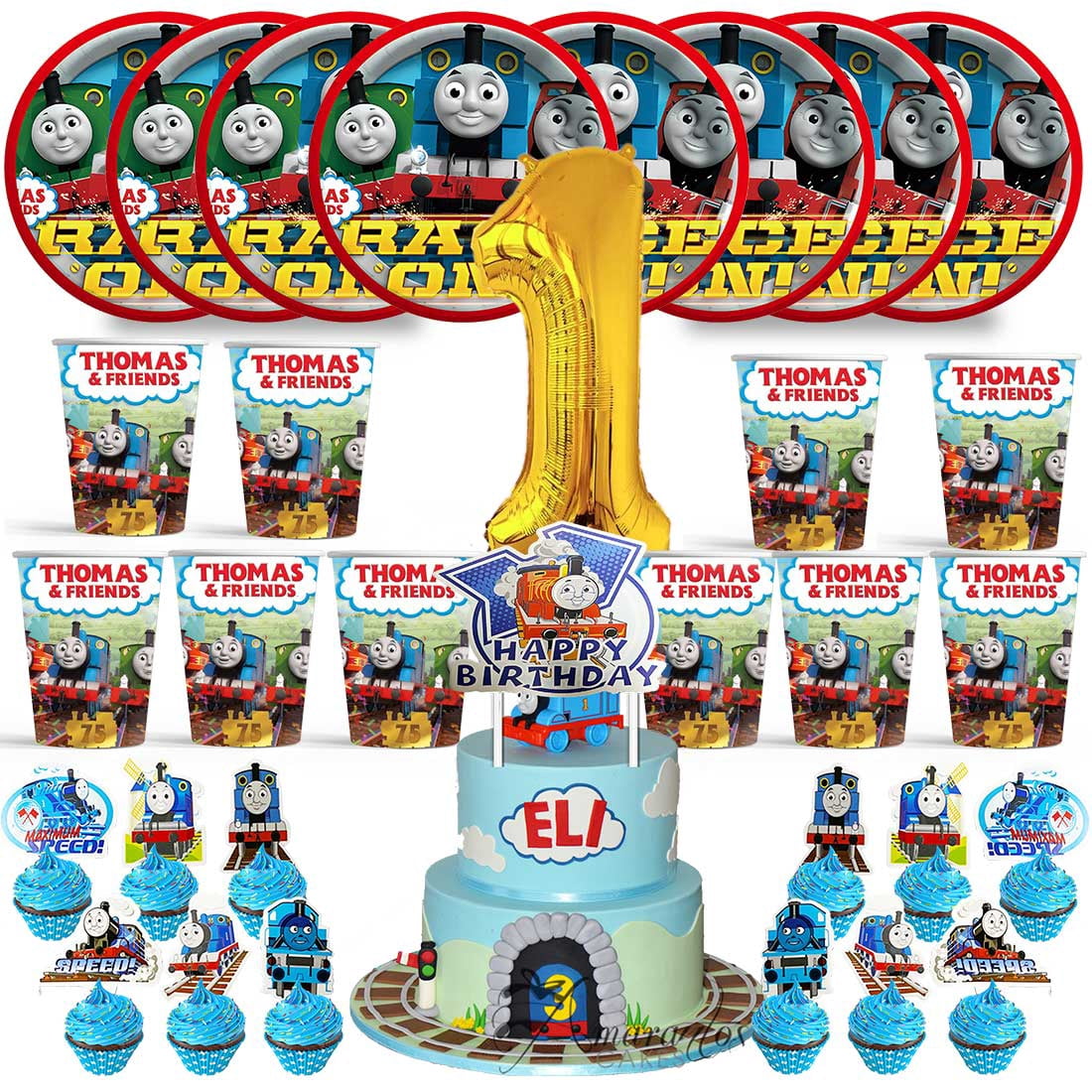 Thomas Birthday 1st Cups Party Supplies Plates Fans Decorations Cake ...