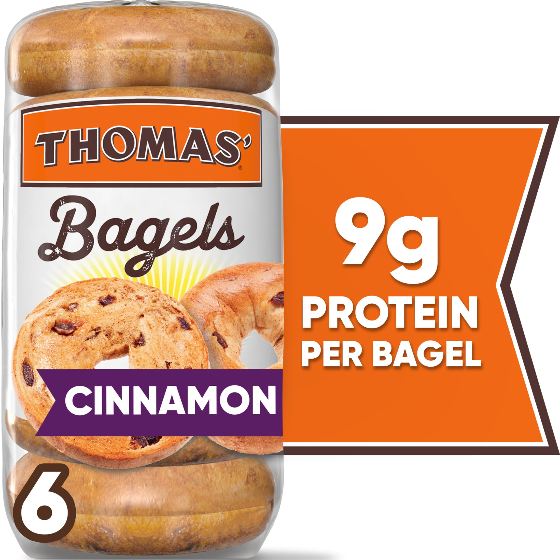 Thomas' Pre-sliced Cinnamon Raisin Bagels, 6 Count, 20 oz Bag - Walmart.com