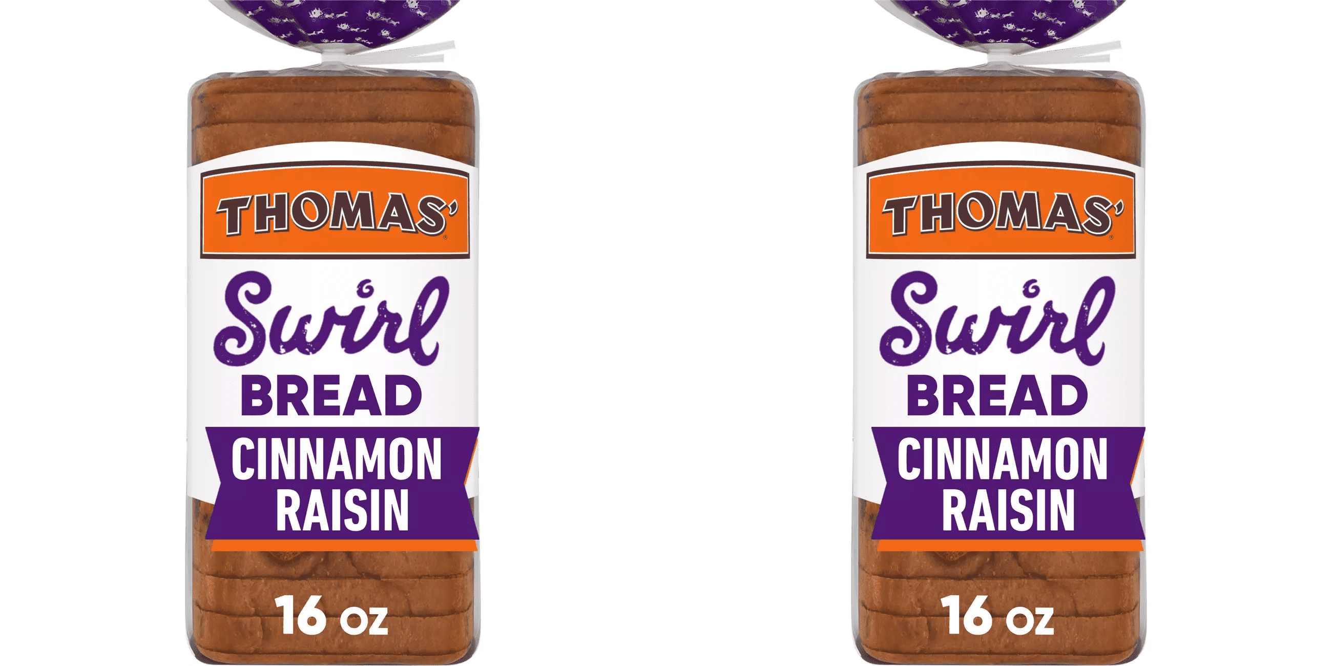 Thomas' Cinnamon Raisin Swirl Sliced Bread, 16 oz pack of 2 - Walmart.com
