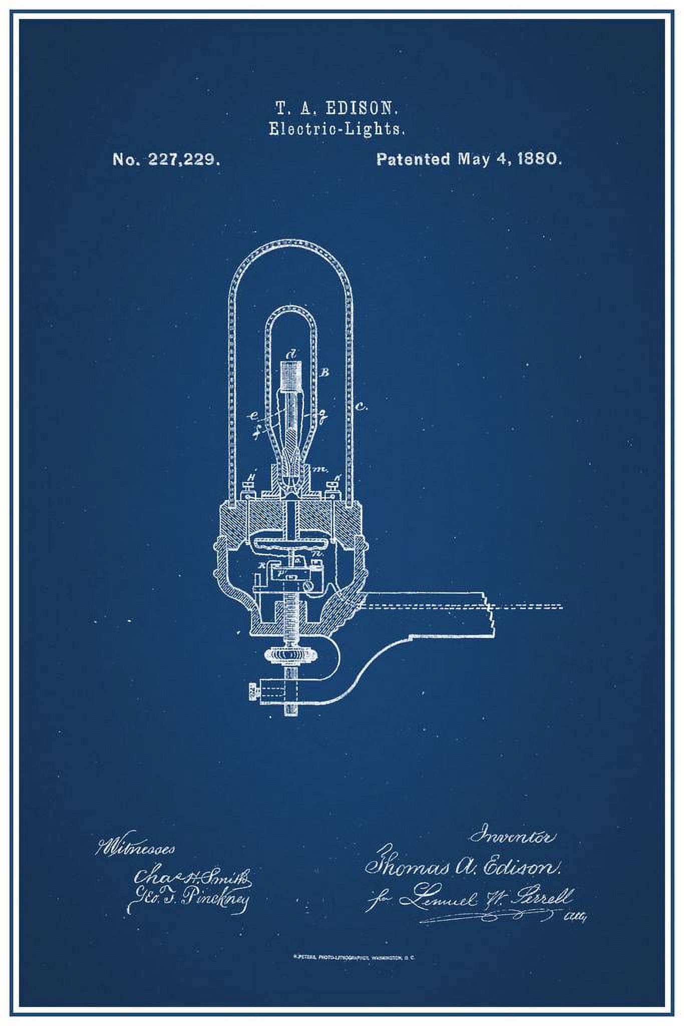 Thomas Edison Electric Light Bulb 1880 Official Patent Blueprint ...