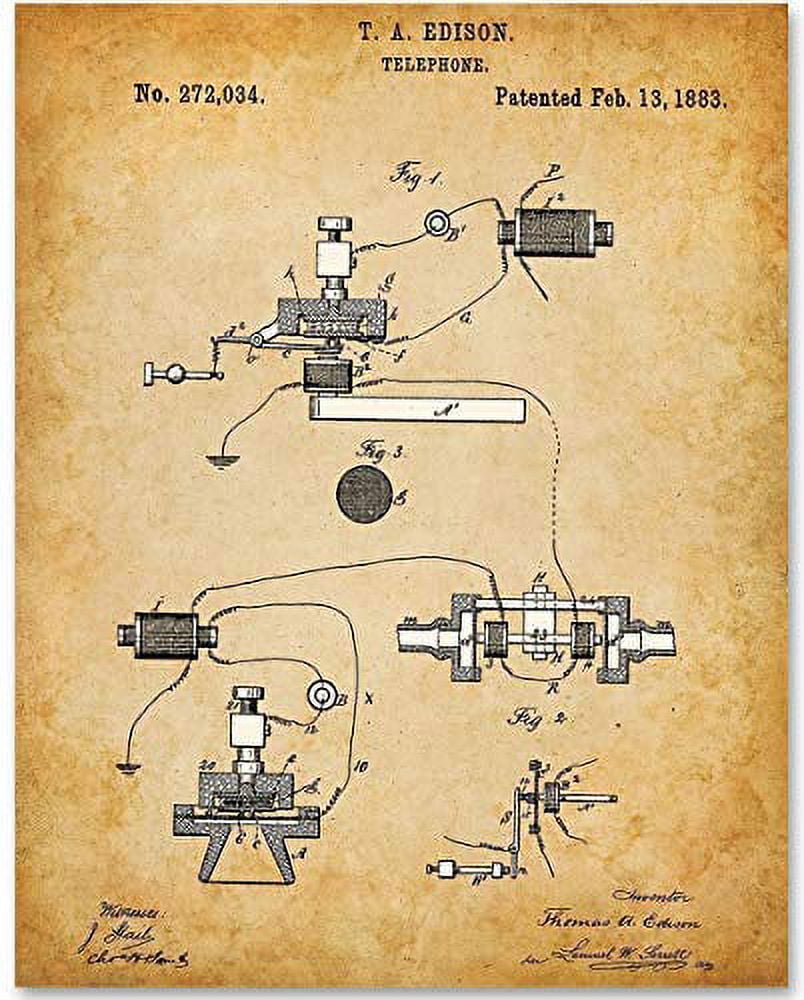Thomas Edison Telephone - 11x14 Unframed Patent Print - Great Gift for ...