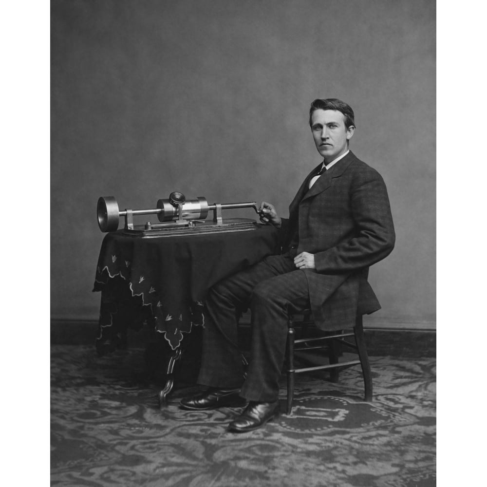 Thomas Edison with his second phonograph circa 1878. Poster Print by ...