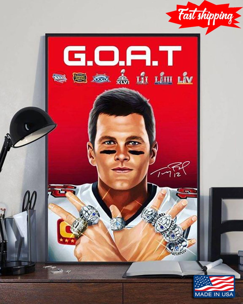 Thomas Edward Patrick Brady Jr. G.O.A.T With Autograph 11 x 17 Inch Poster - Walmart.com