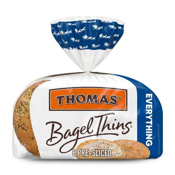 Thomas' Bagel Thins Everything Bagels, 8 count, Pre-sliced Bagels, 13 ...