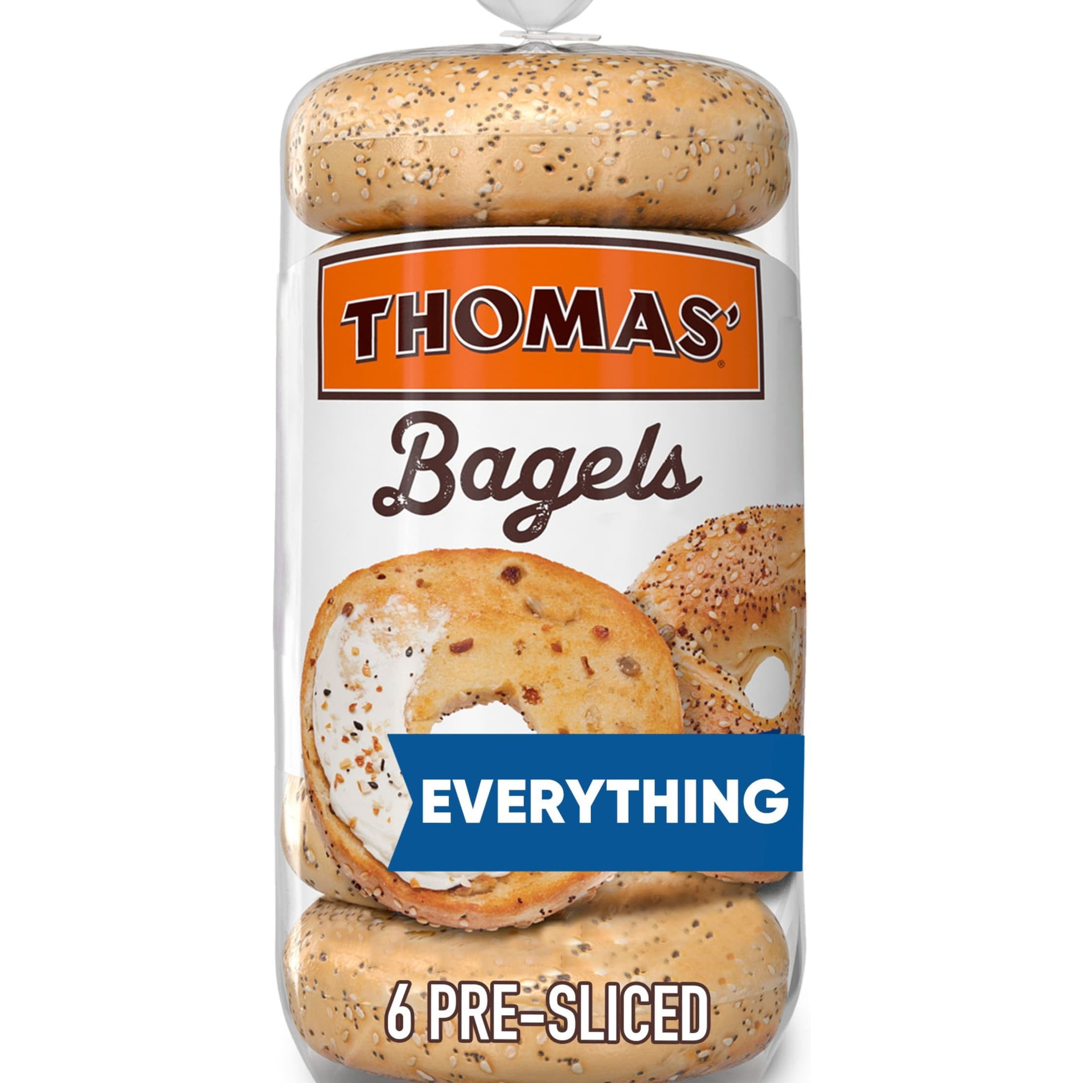 Thomas' Fresh Everything Bagels, Pre-sliced, 6 Count, 20 oz Bag ...