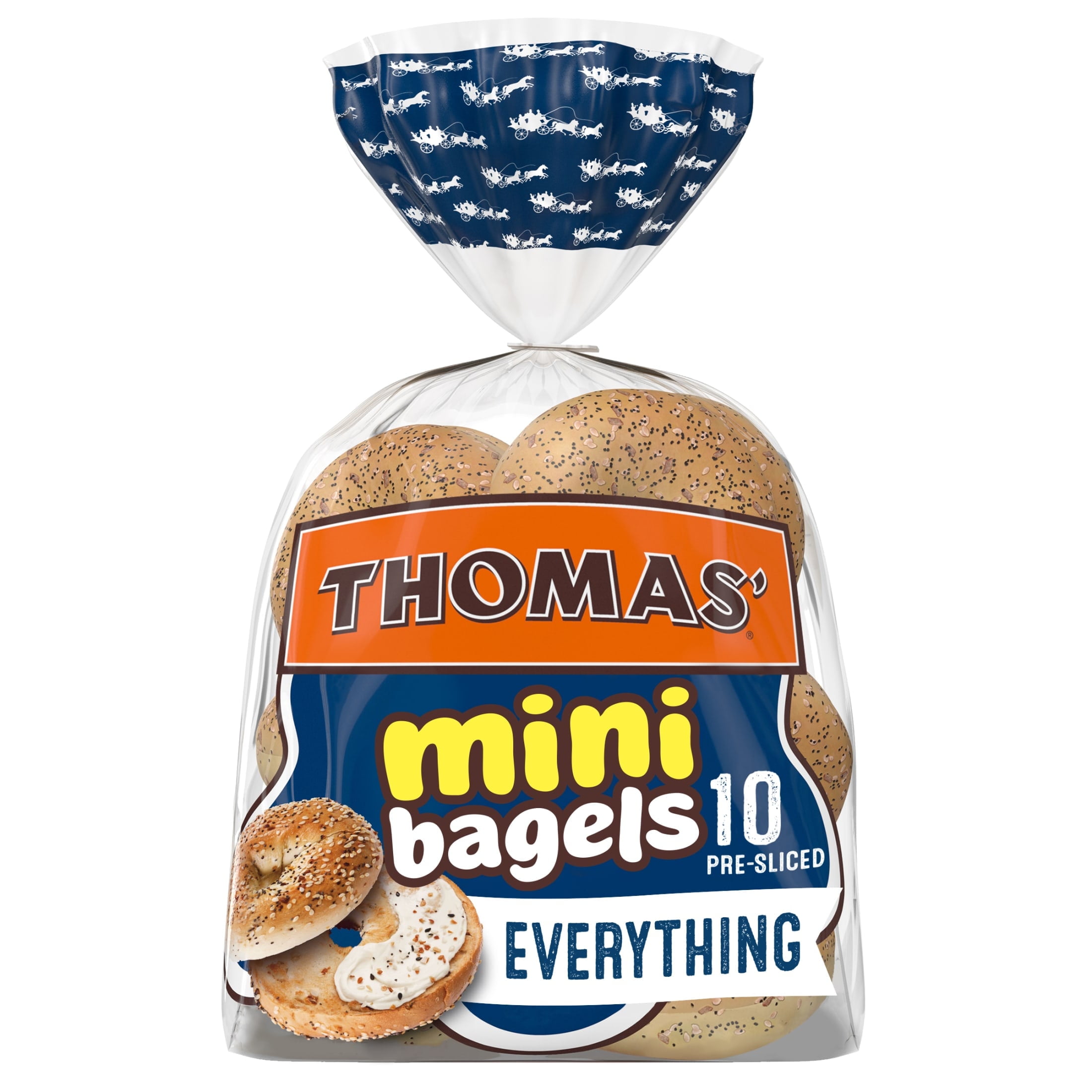 Thomas' Everything Mini Bagels, 10 count, Soft Pre-sliced Bagels,1PACK ...