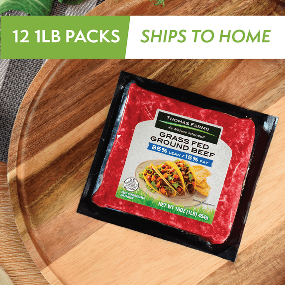 Thomas Farms Grass Fed Ground Beef, 85/15 Lean to Fat, 12x1lb Packages ...