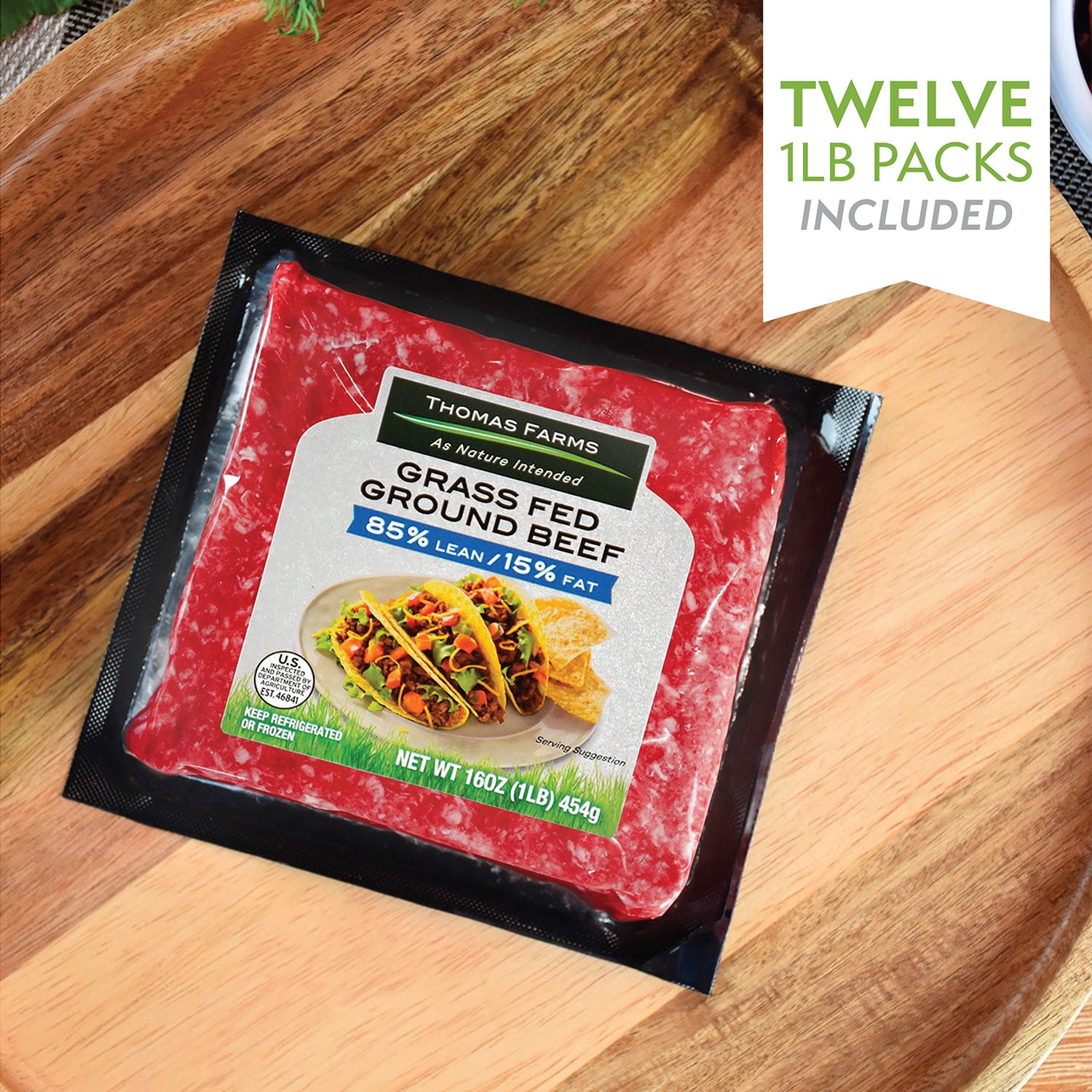 Thomas Farms Grass Fed Ground Beef, 85/15 Lean to Fat, 12x1lb Packages ...