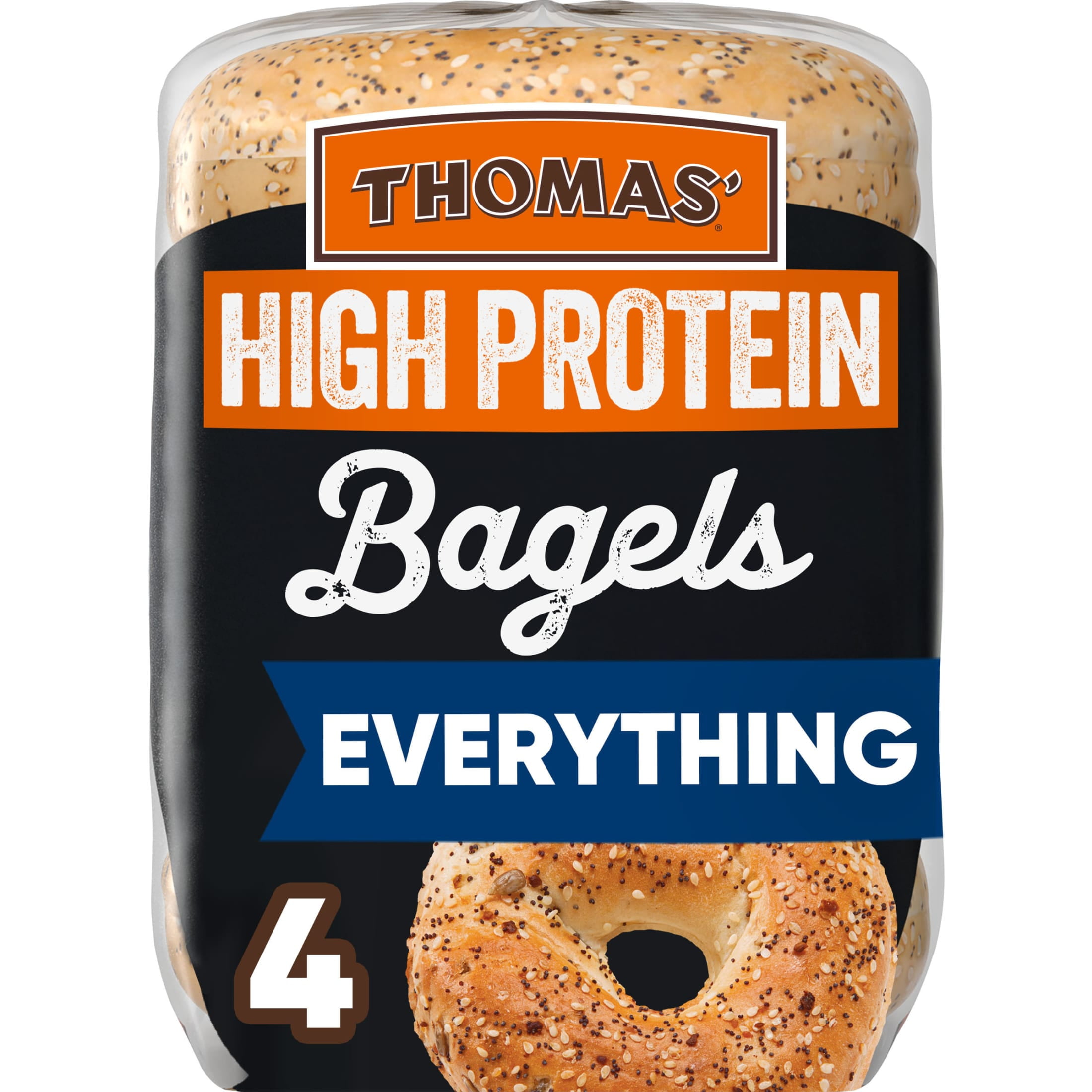 Thomas' High Protein Everything Bagels, 4 count, Bagels, 15.5 oz Bag - Walmart.com