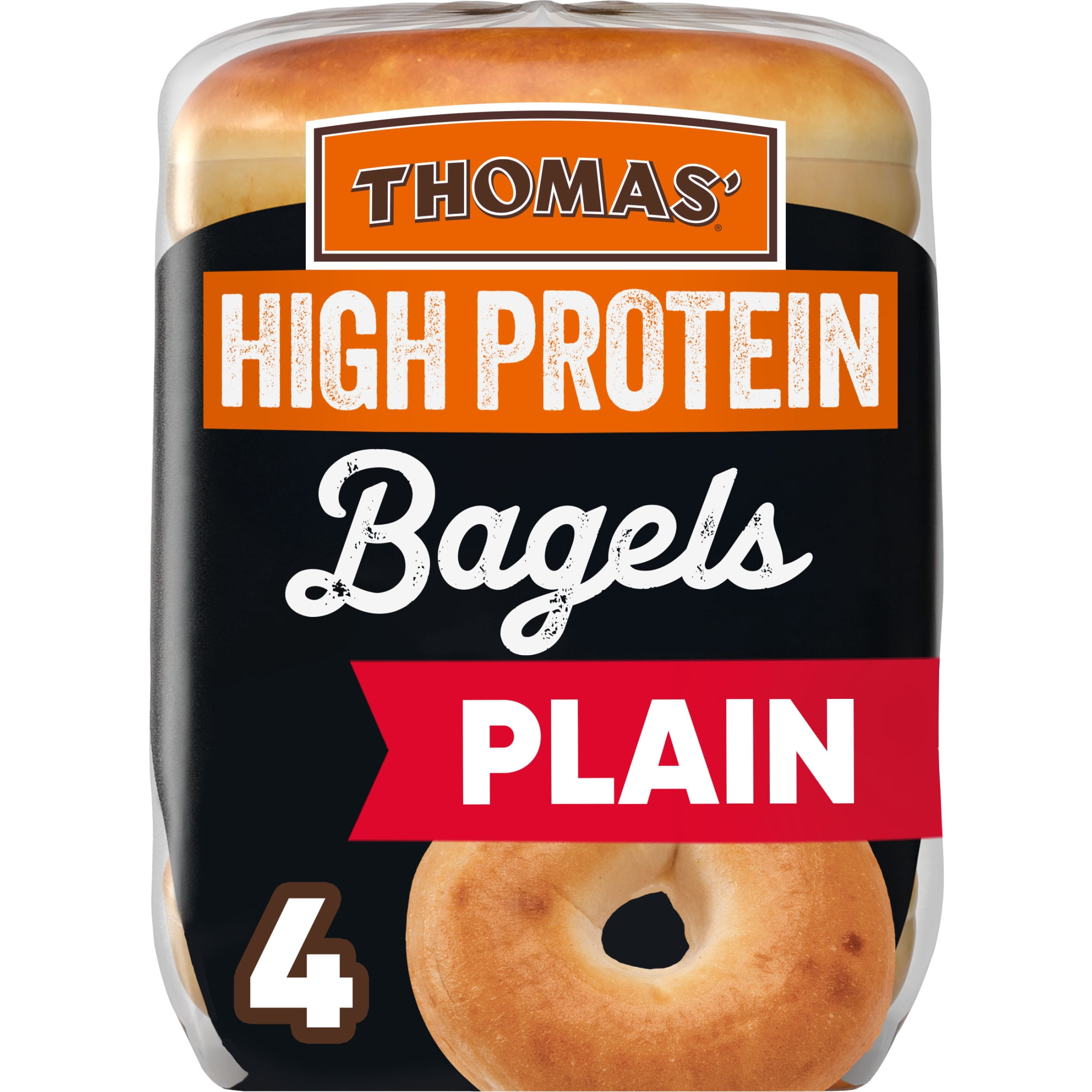 Thomas' High Protein Plain Bagels, 4 count, Bagels, 15.5 oz Bag ...
