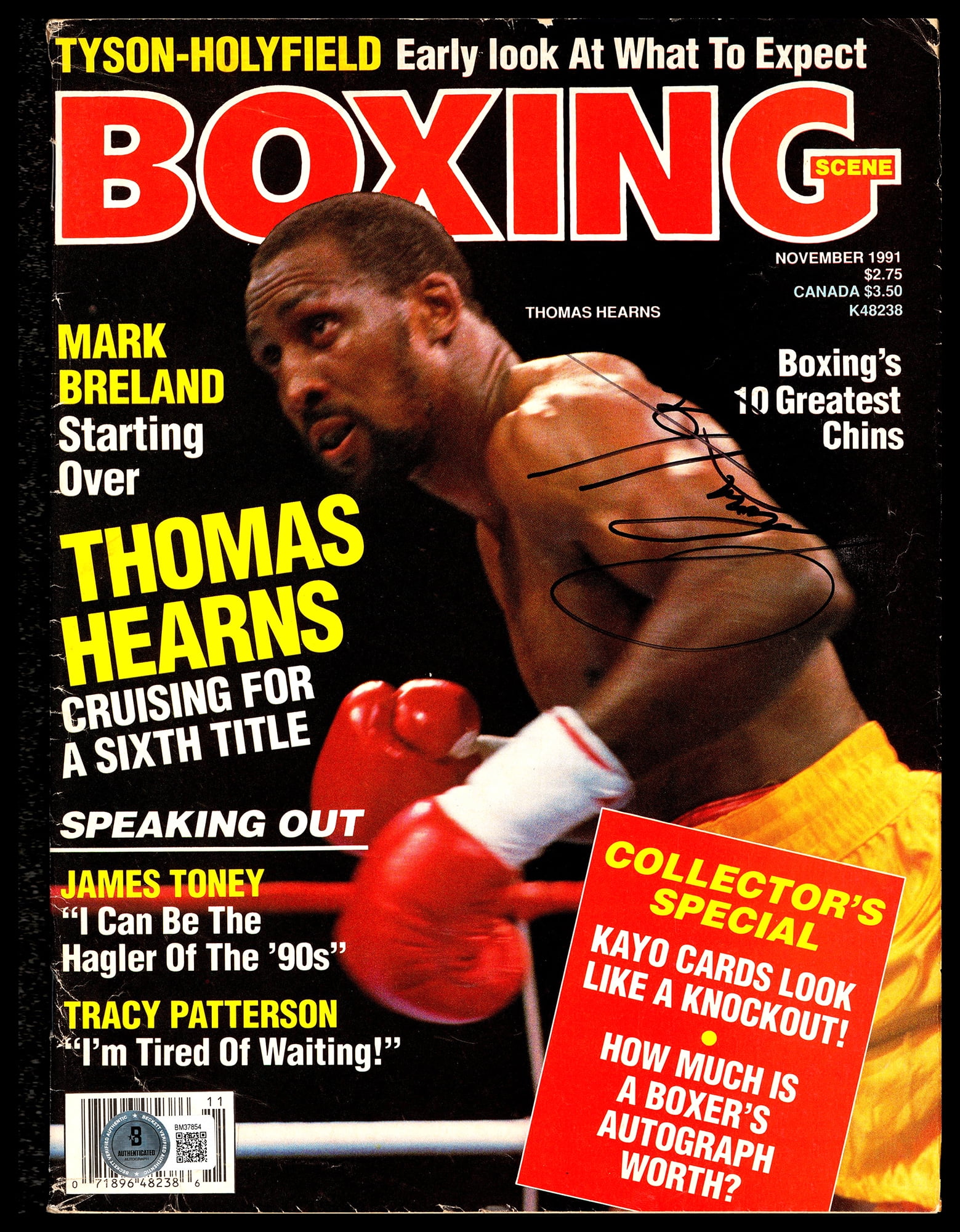 Thomas Hit Man Hearns Autographed Magazine Beckett BAS QR #BM37854 ...