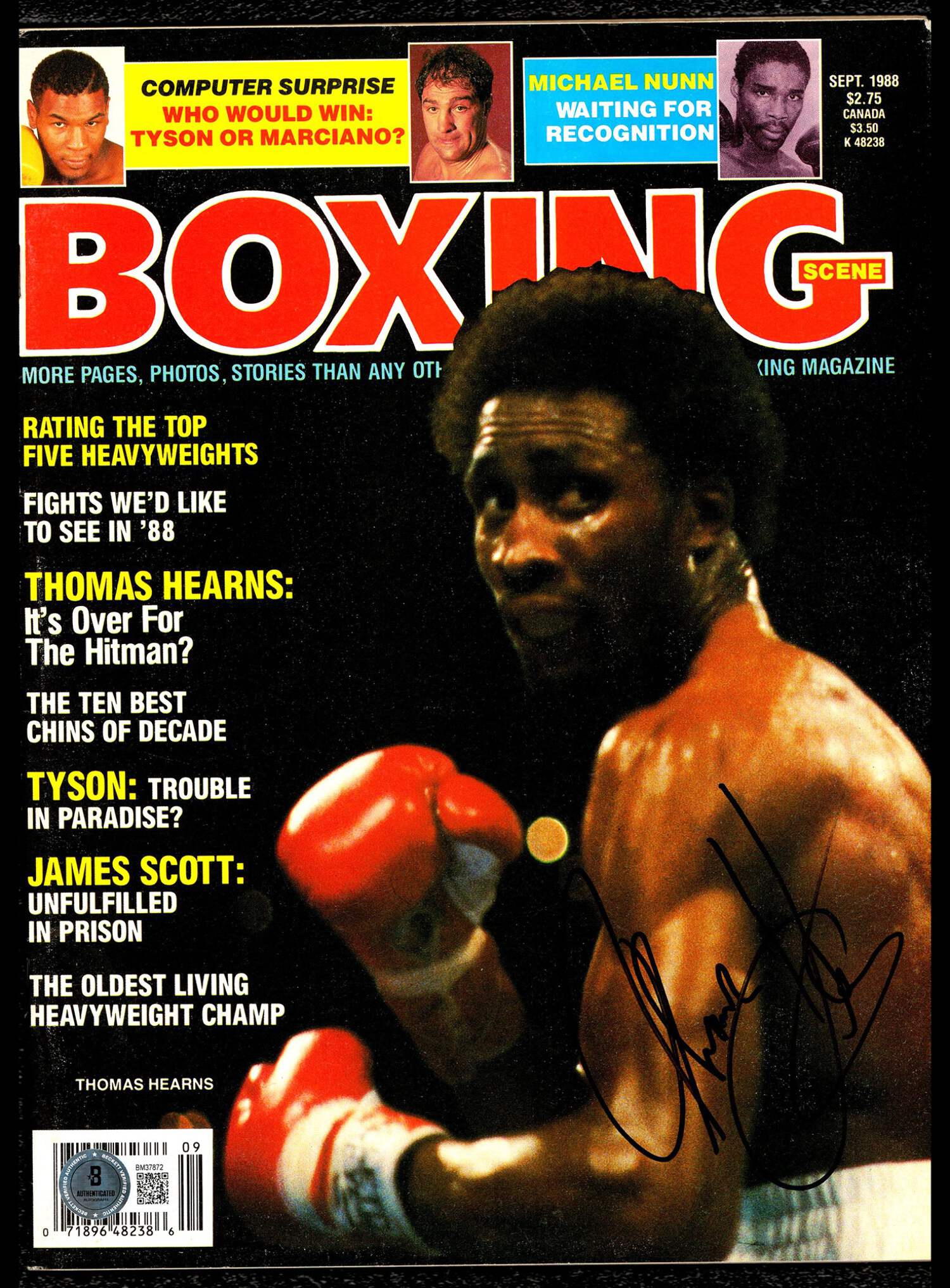 Thomas Hit Man Hearns Autographed Magazine Beckett BAS QR #BM37872 ...