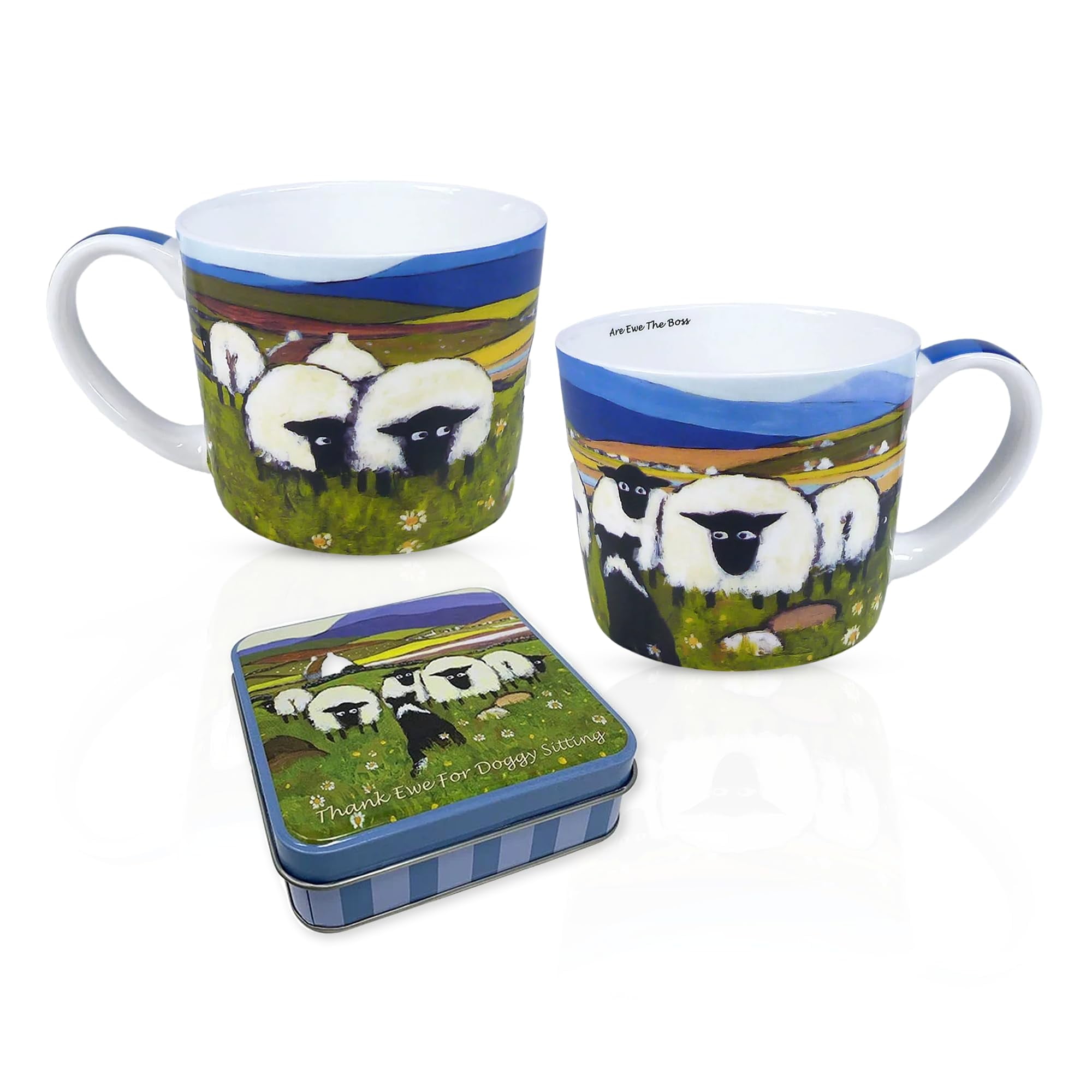 Thomas Joseph Set of 2 Ceramic Coffee Mugs Sheep Animal Print Cups ...