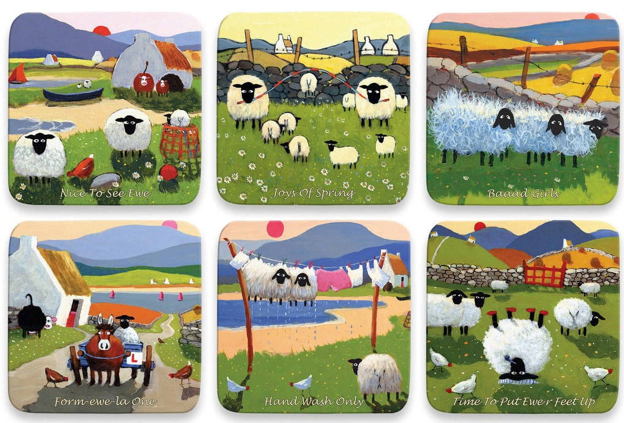 Thomas Joseph Set of 6 Coasters Cork Backed Irish Sheep Design, Gift ...