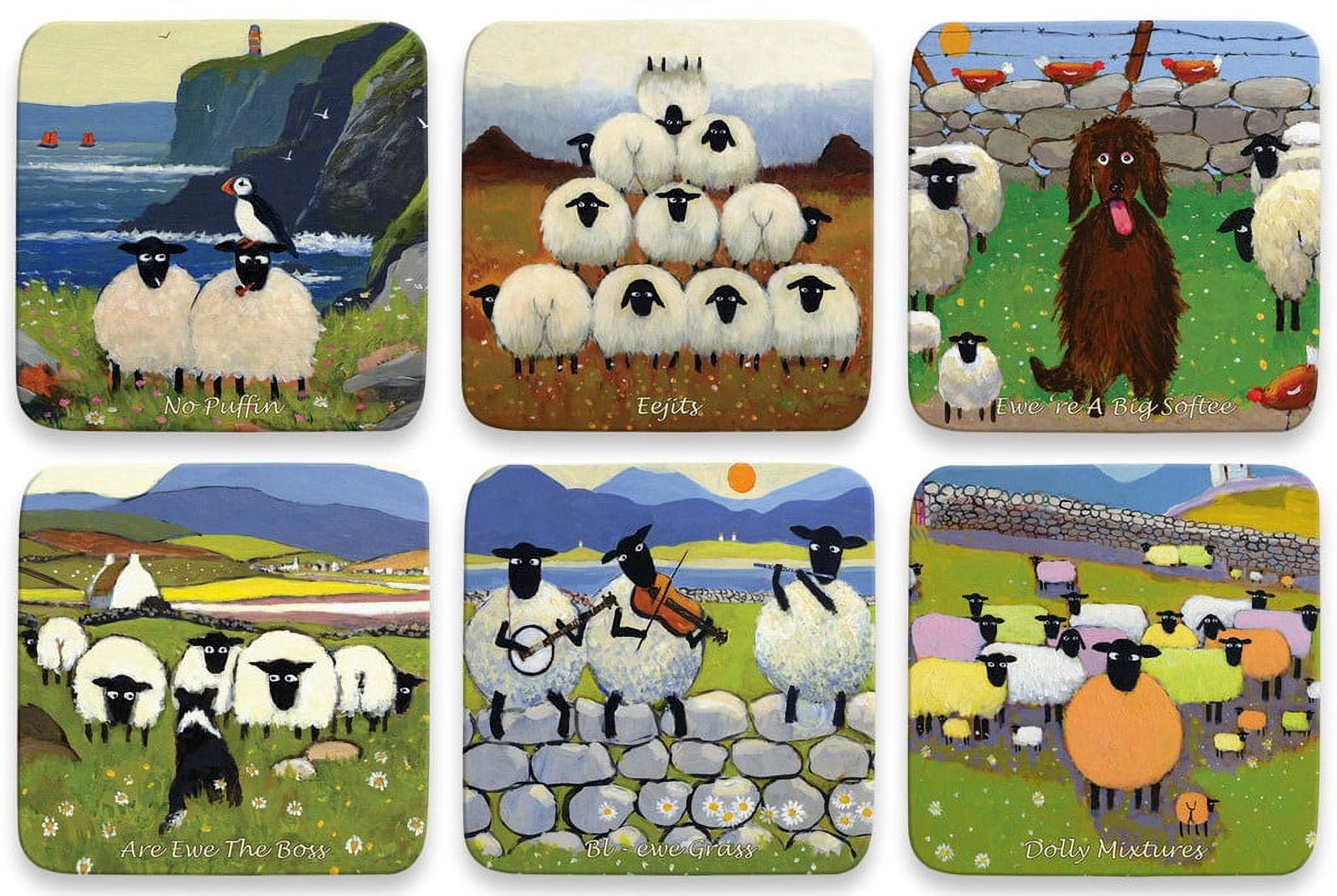 Thomas Joseph Set of 6 Coasters Cork Backed Irish Sheep Design, Gift ...