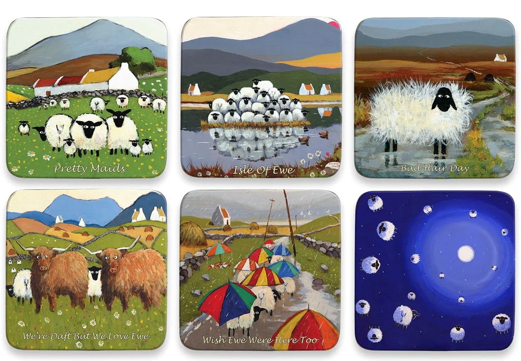 Thomas Joseph Irish Sheep Design Coasters, Set of 6, Cork Backed ...