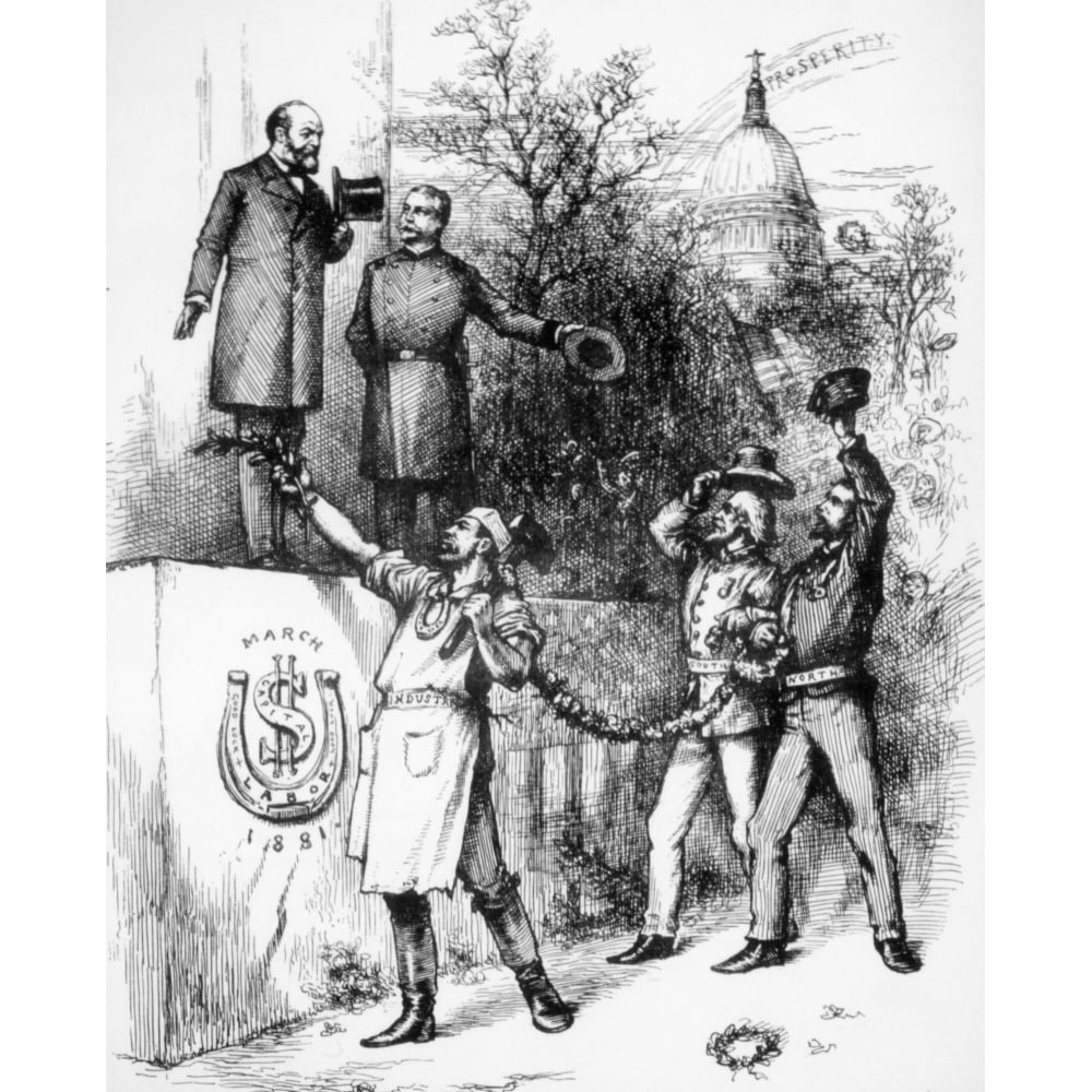 Thomas Nast Political Cartoon Depicting Industry Leading A Reunited ...